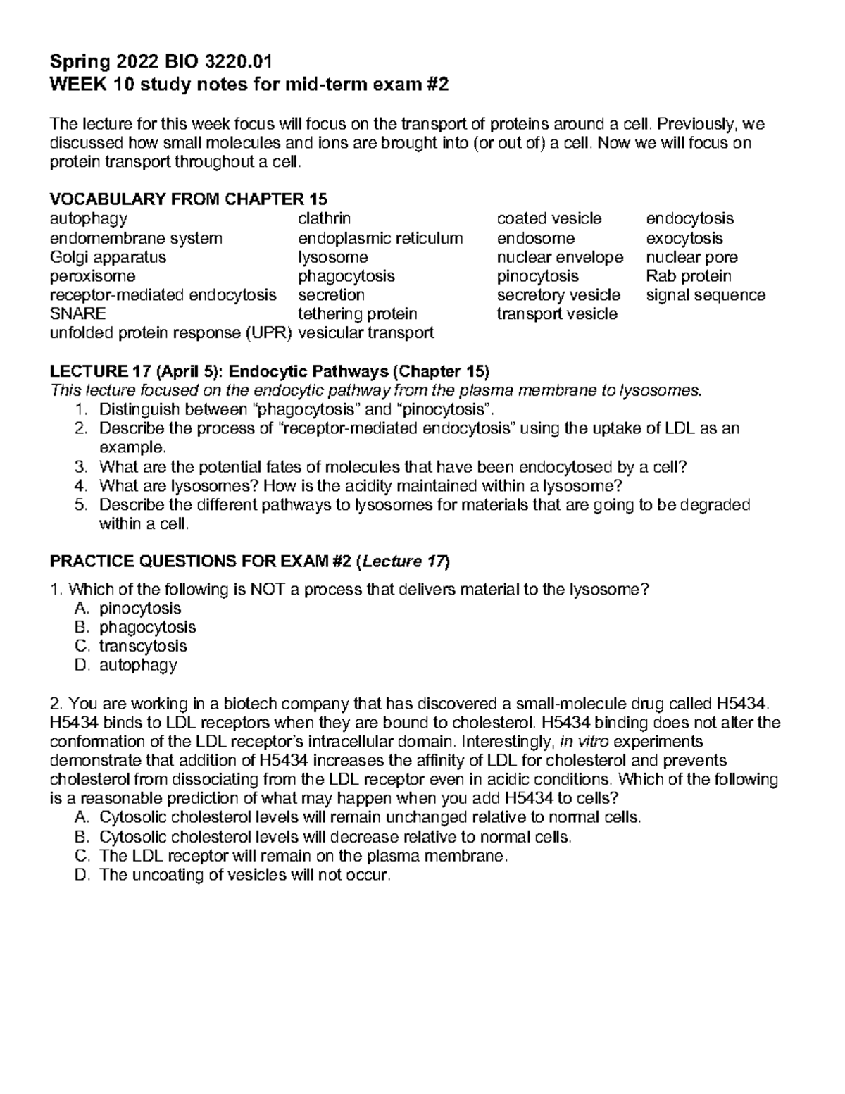 S22 BIO3220 wk10-part1 - Spring 2022 BIO 3220. WEEK 10 s tudy notes for ...
