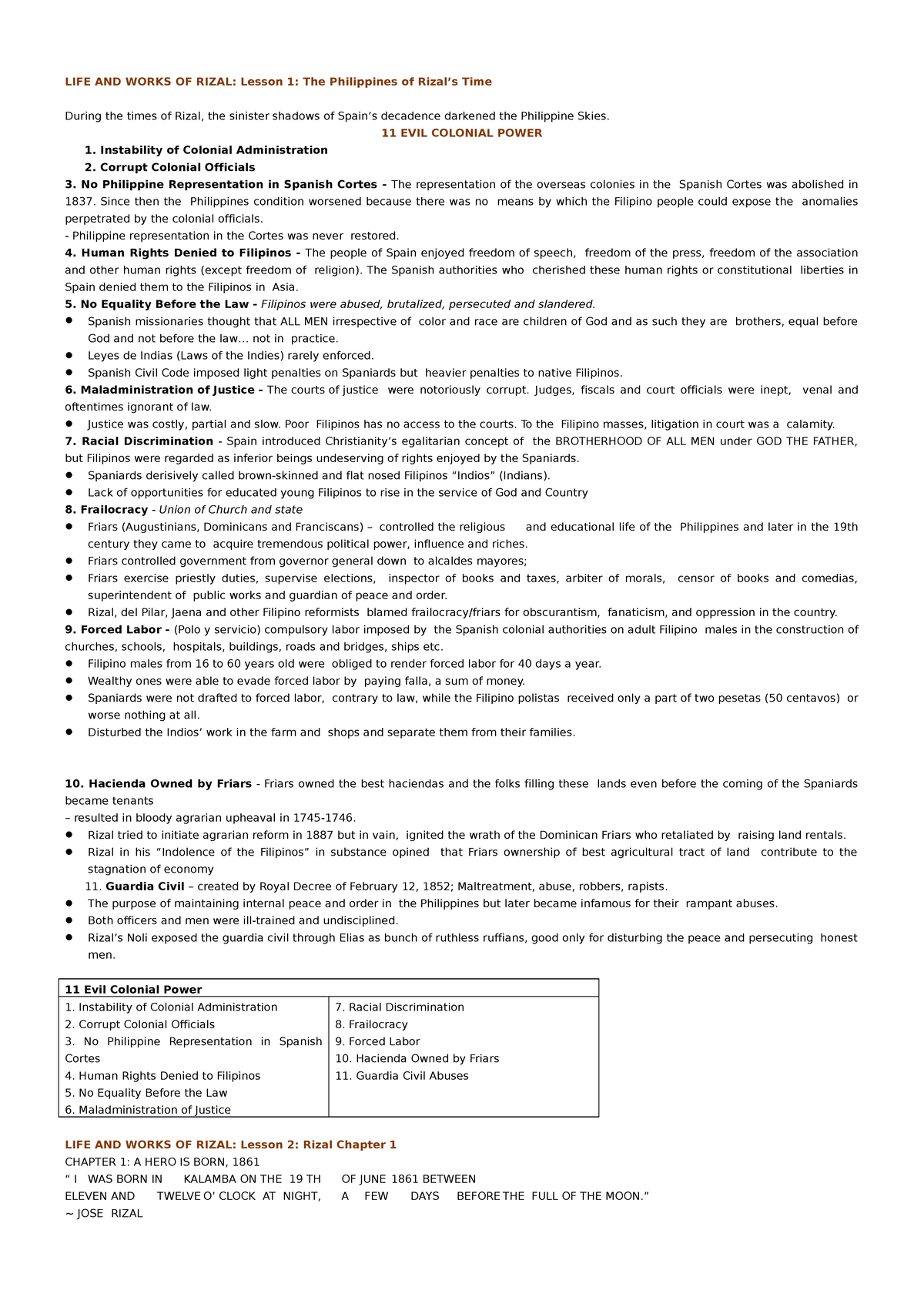Rizal (Chapter 1-6) notes - LIFE AND WORKS OF RIZAL: Lesson 1: The ...