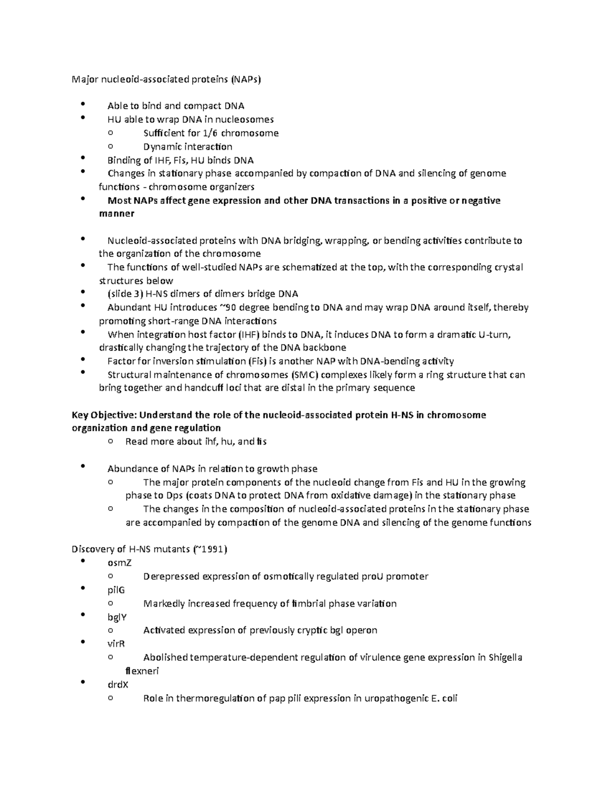 Lecture 3 - NAPs / H-NS - Major nucleoid-associated proteins (NAPs ...