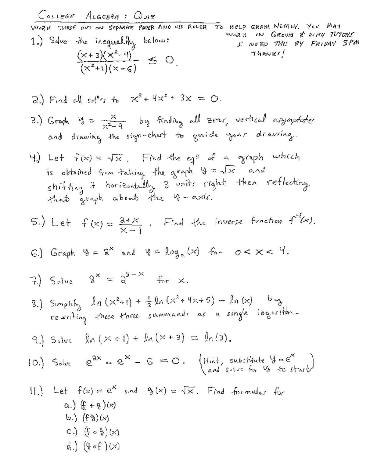 Algebra Quizsoln - COLLgé‘E ALGC—‘Bﬁ’ﬂ -' Gui? Wag“ Tg—tEgE am on ...