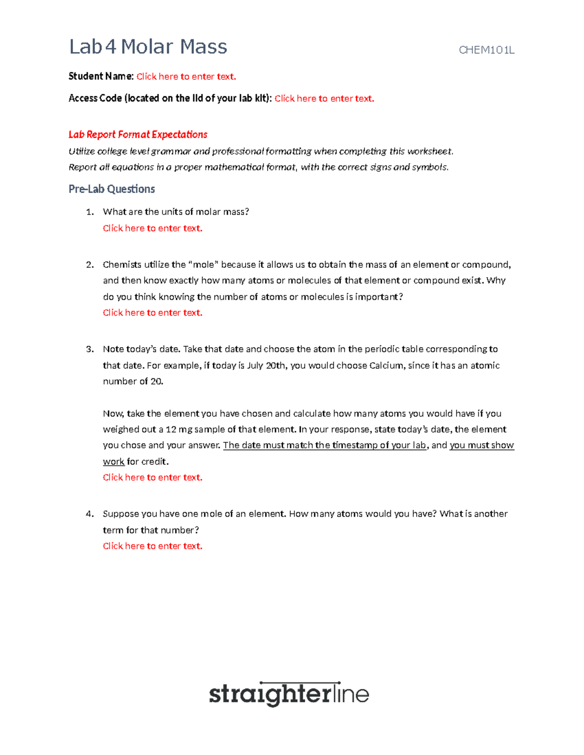 CHEM101L Lab 4 - Final Laboratory worksheet for designated section ...