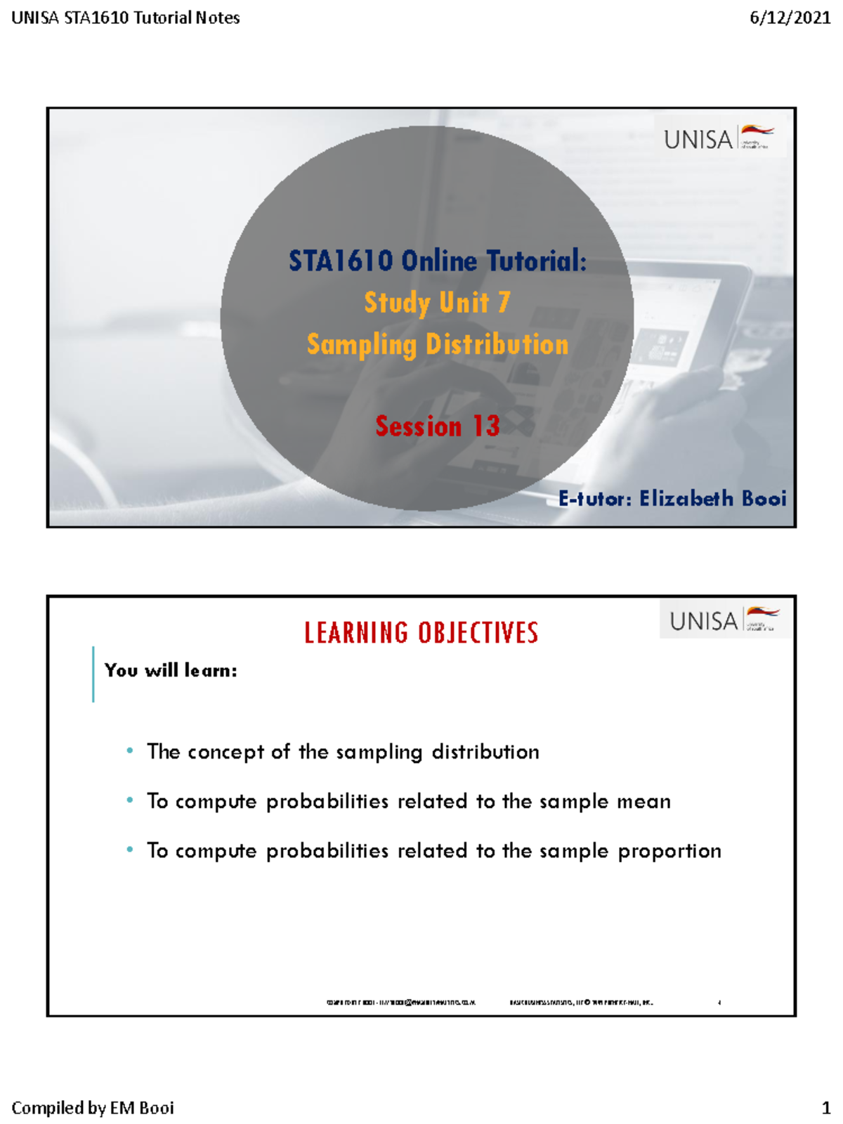Study Unit 7 Summary Notes - You will learn: • • The concept of the ...