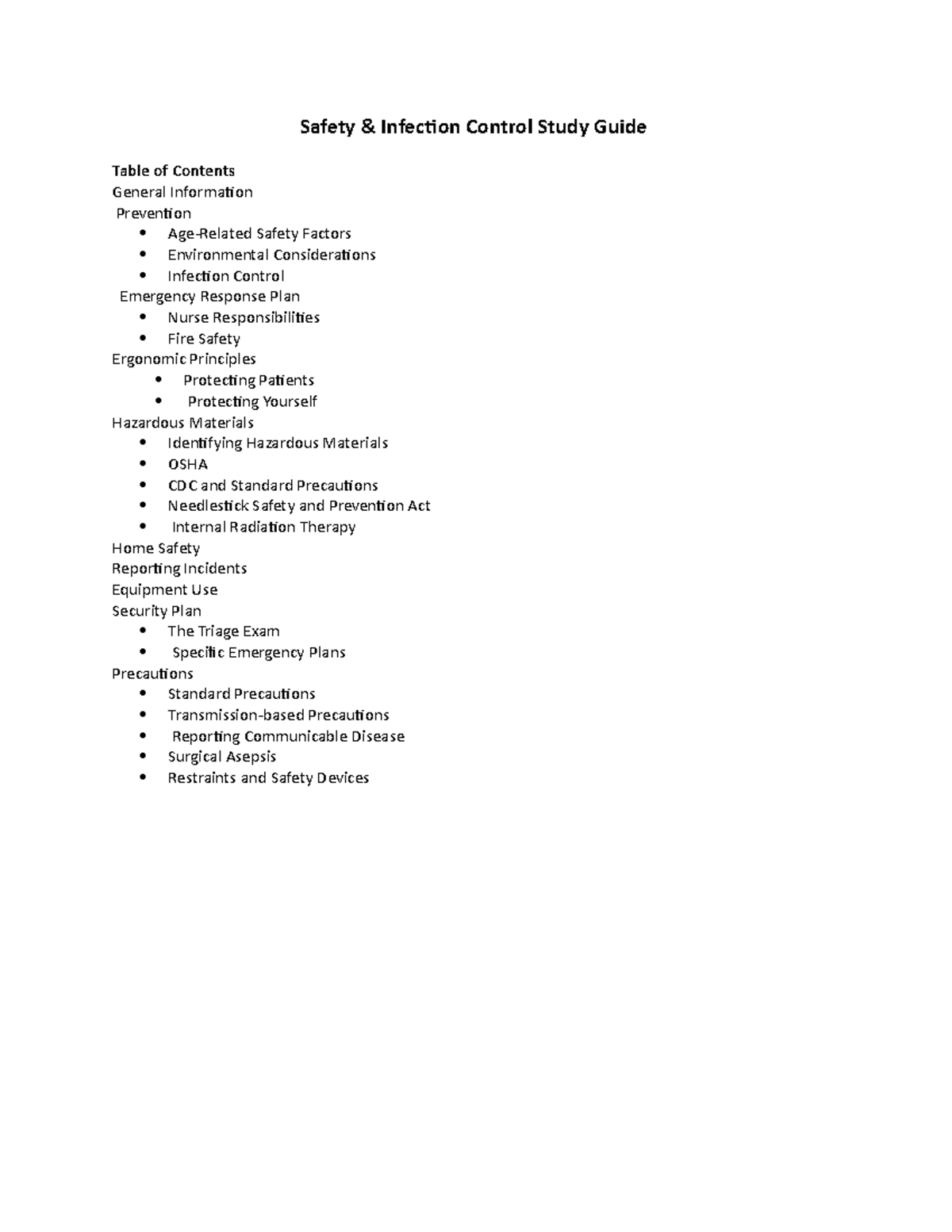 Safety and infection control study guide - Safety & Infection Control ...