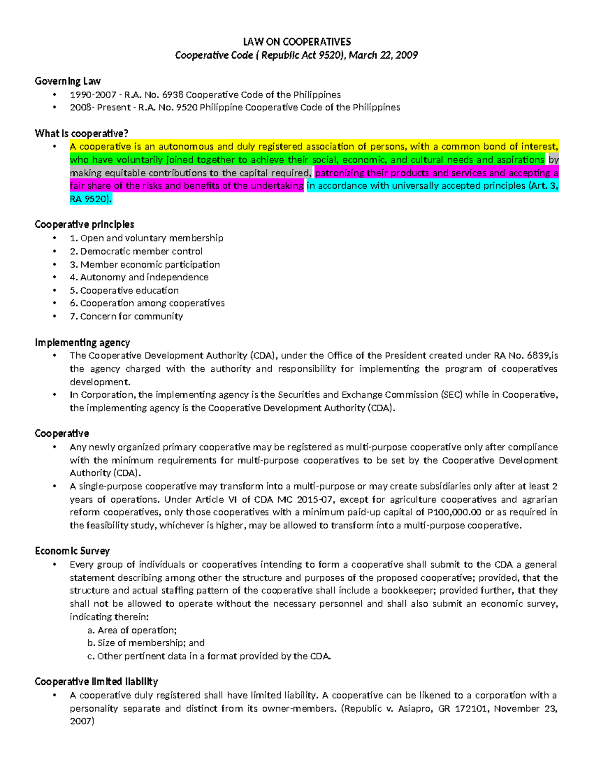 LAW ON Cooperatives - Business law - LAW ON COOPERATIVES Cooperative ...