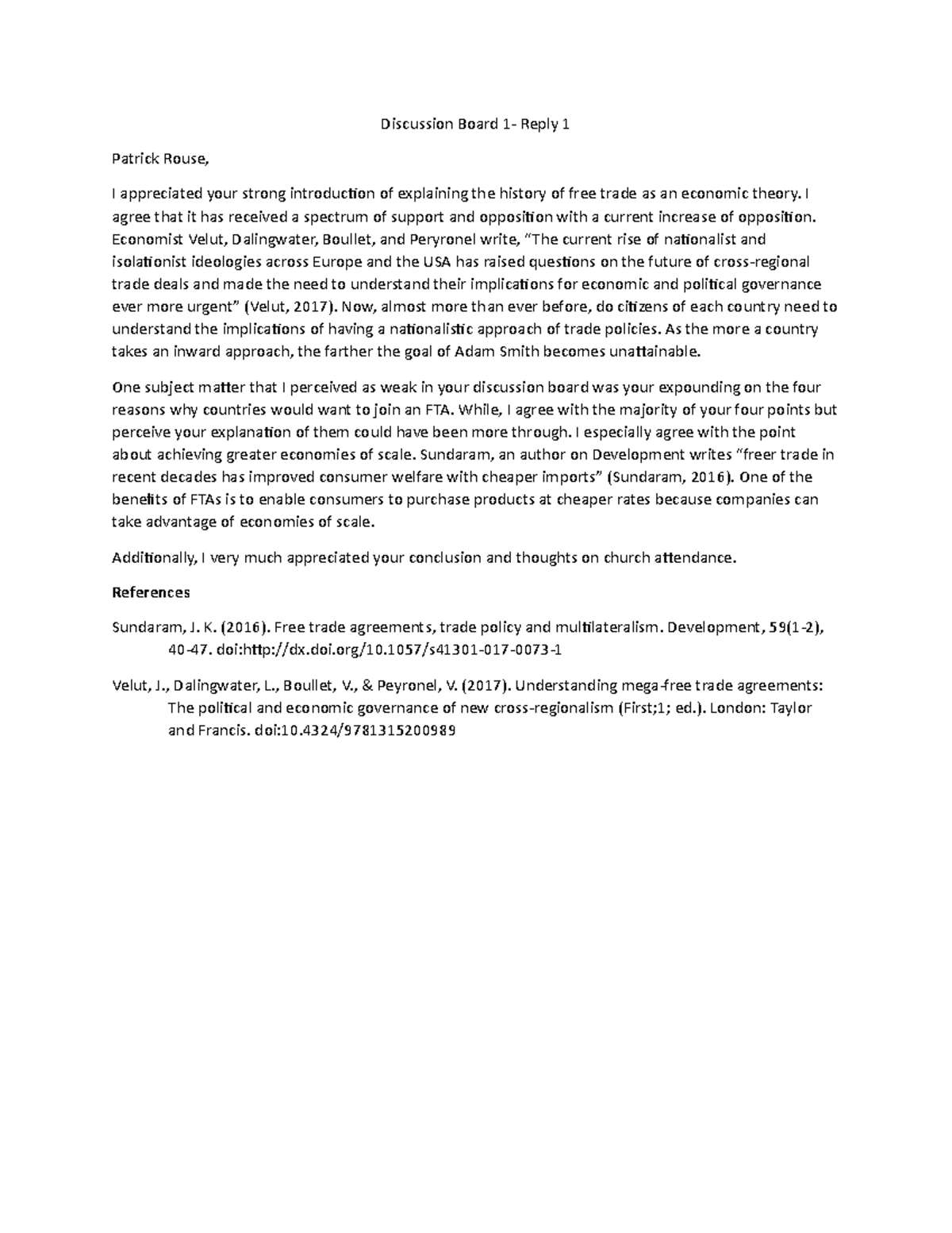 DB 1 - Reply 1 - Discussion Board 1- Reply 1 Patrick Rouse, I ...