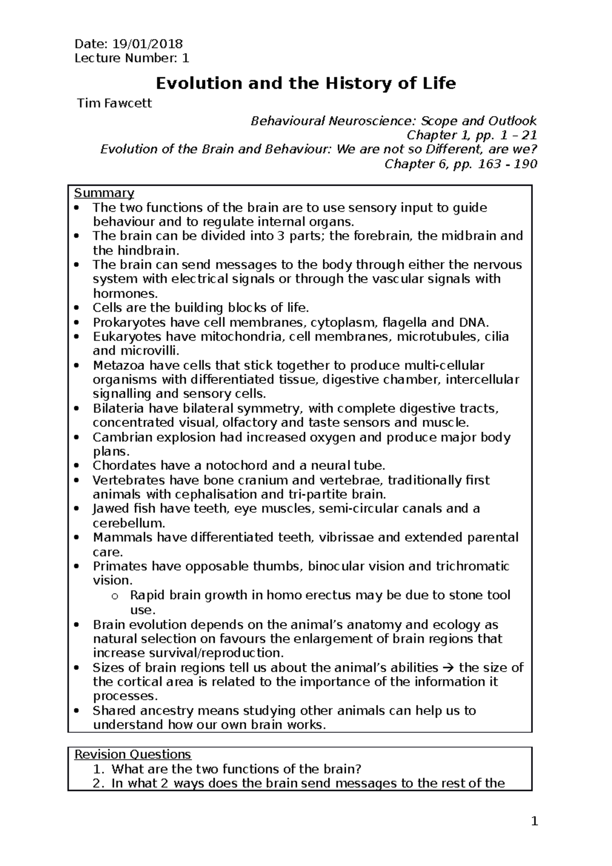Evolution & History of Life - Lecture Number: 1 Evolution and the ...