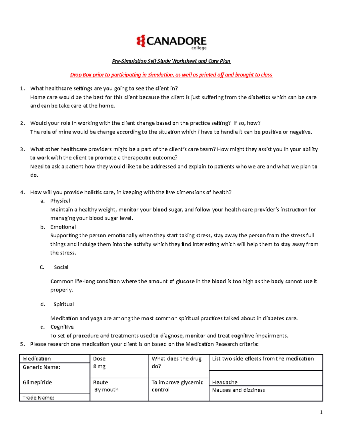 Pre Simulation Worksheet for all SIMS - Pre-Simulation Self Study ...