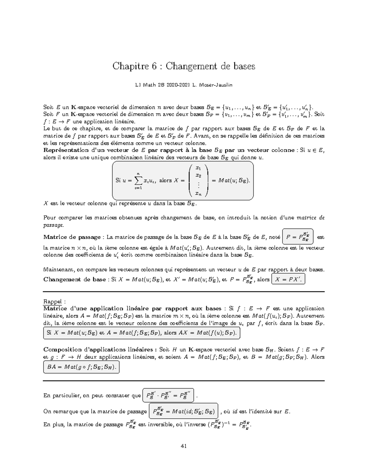 CHAP 6 Changement de bases - Chapitre 6 : Changement de bases L1 Math ...