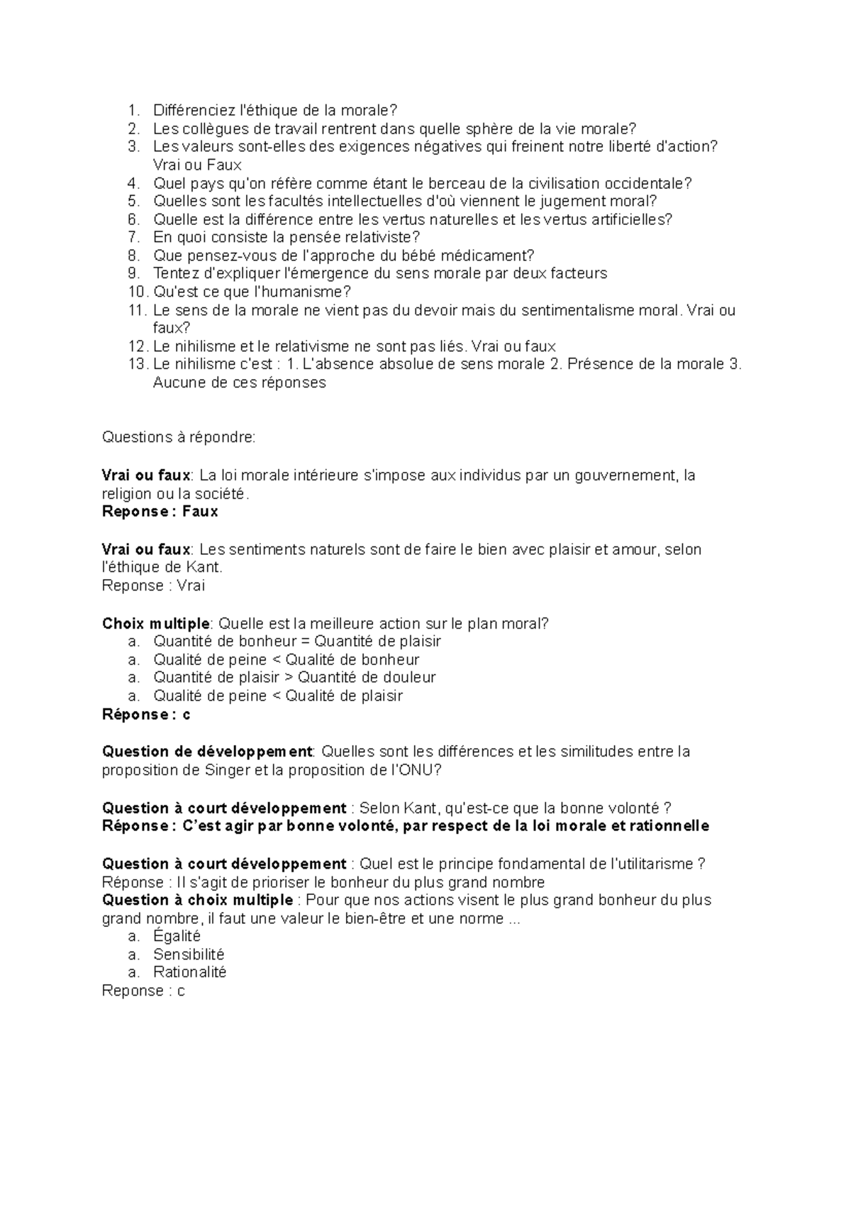 Question chap 1,2 - Différenciez l'éthique de la morale? Les collègues ...