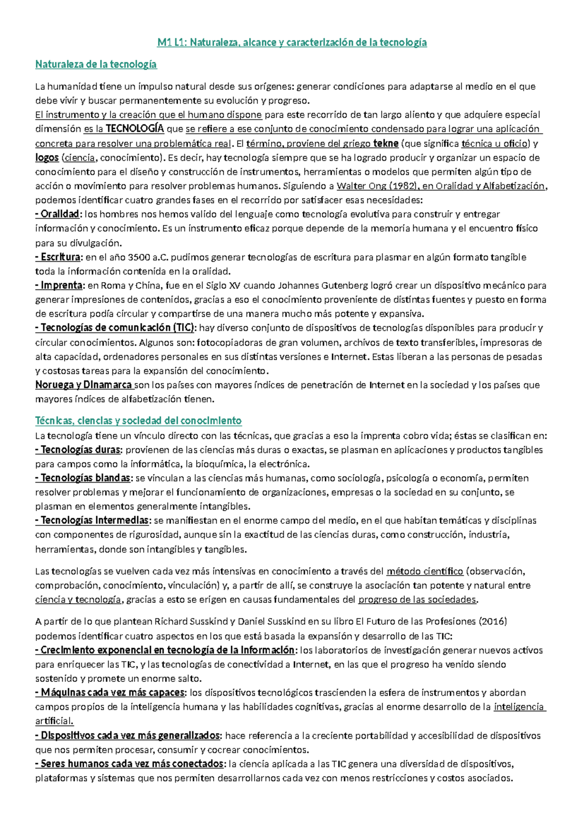 M1 y m2 - resumen del m1 y m2 - M1 L1: Naturaleza, alcance y caracterización de la tecnología ...