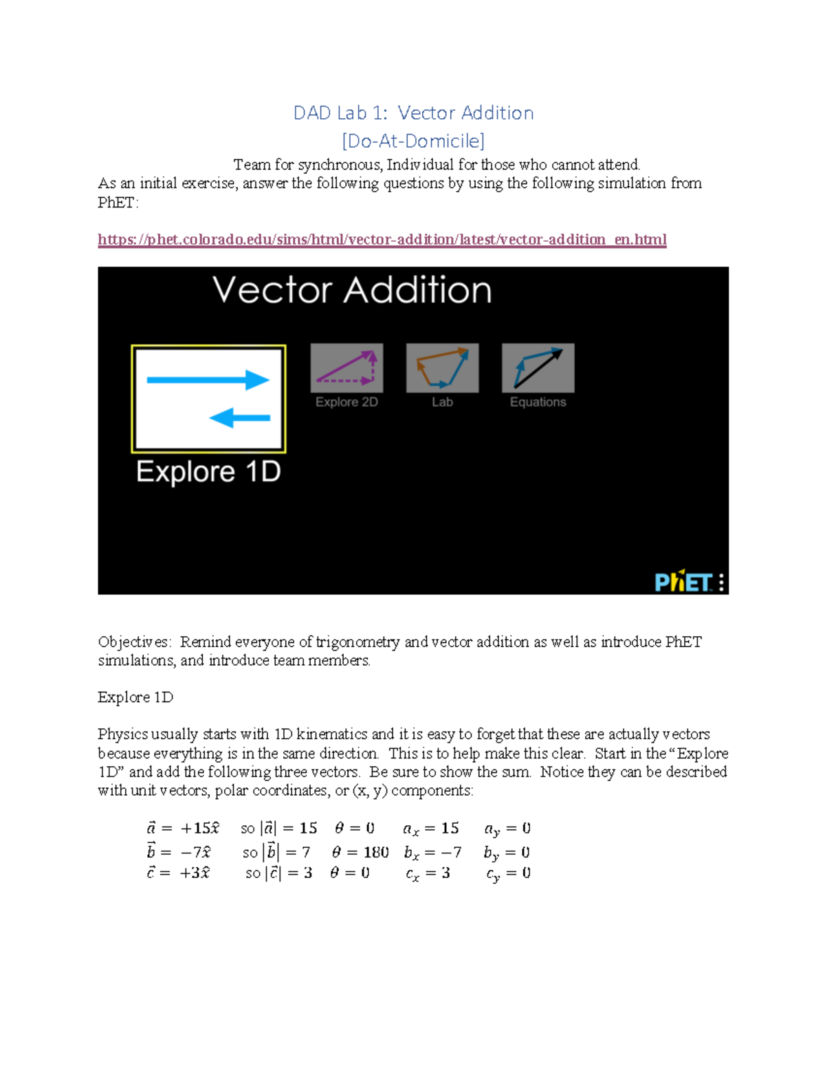 DAD Lab 1 Vector Addition - DAD Lab 1: Vector Addition [Do-At-Domicile] Team for synchronous ...
