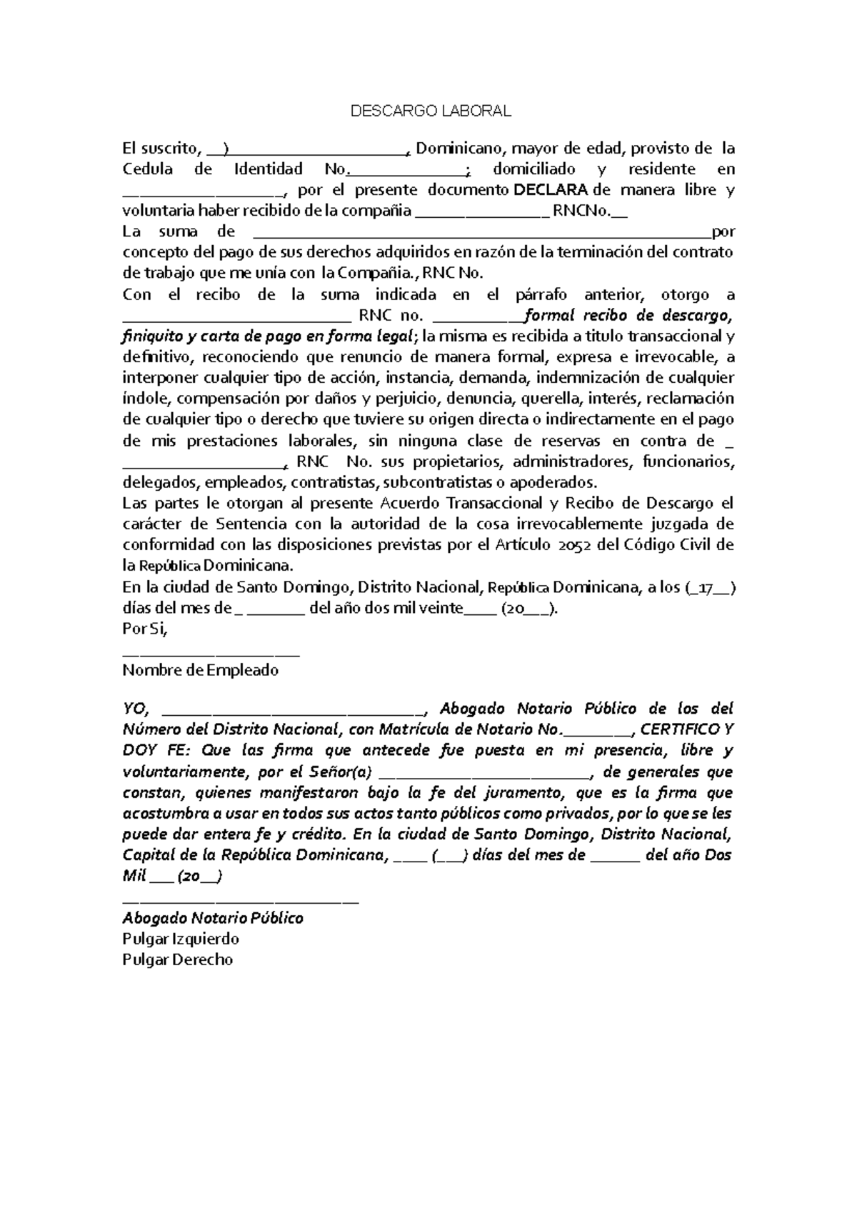 Modelo Descargo Laboral - DESCARGO LABORAL El suscrito ...