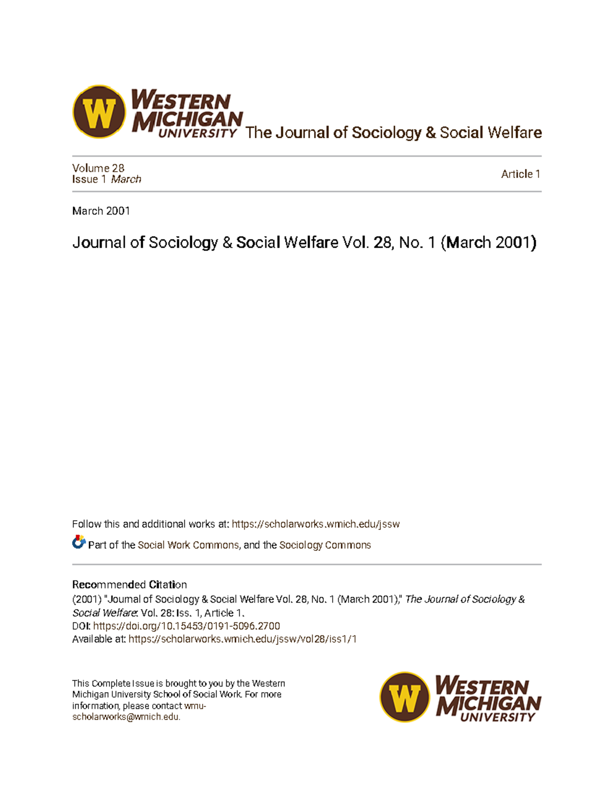 Journal of Sociology Social Welfare Vol - The Journal of Sociology ...
