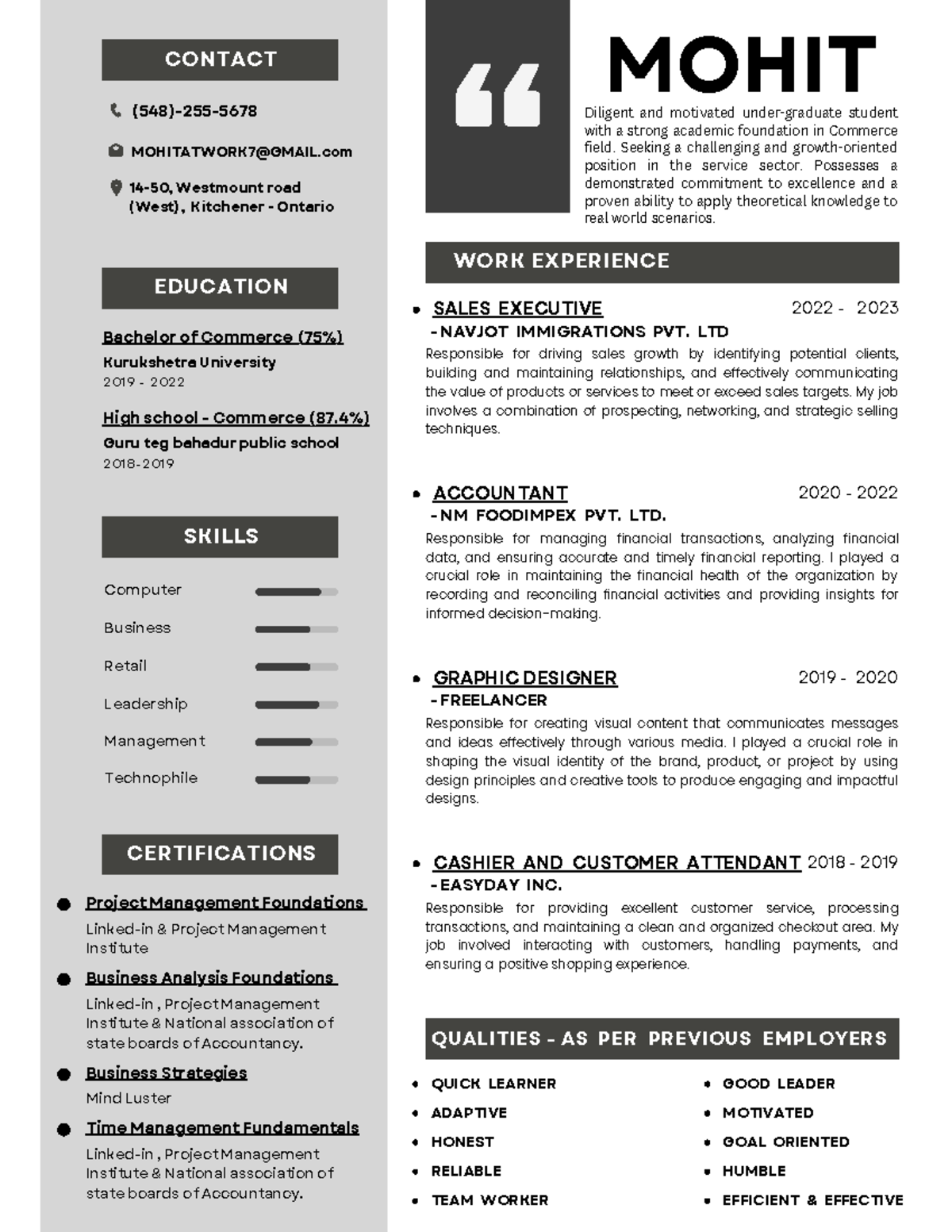 MY Resume MAIL - cs esxam - BUS 117-83 - Canadore - Studocu
