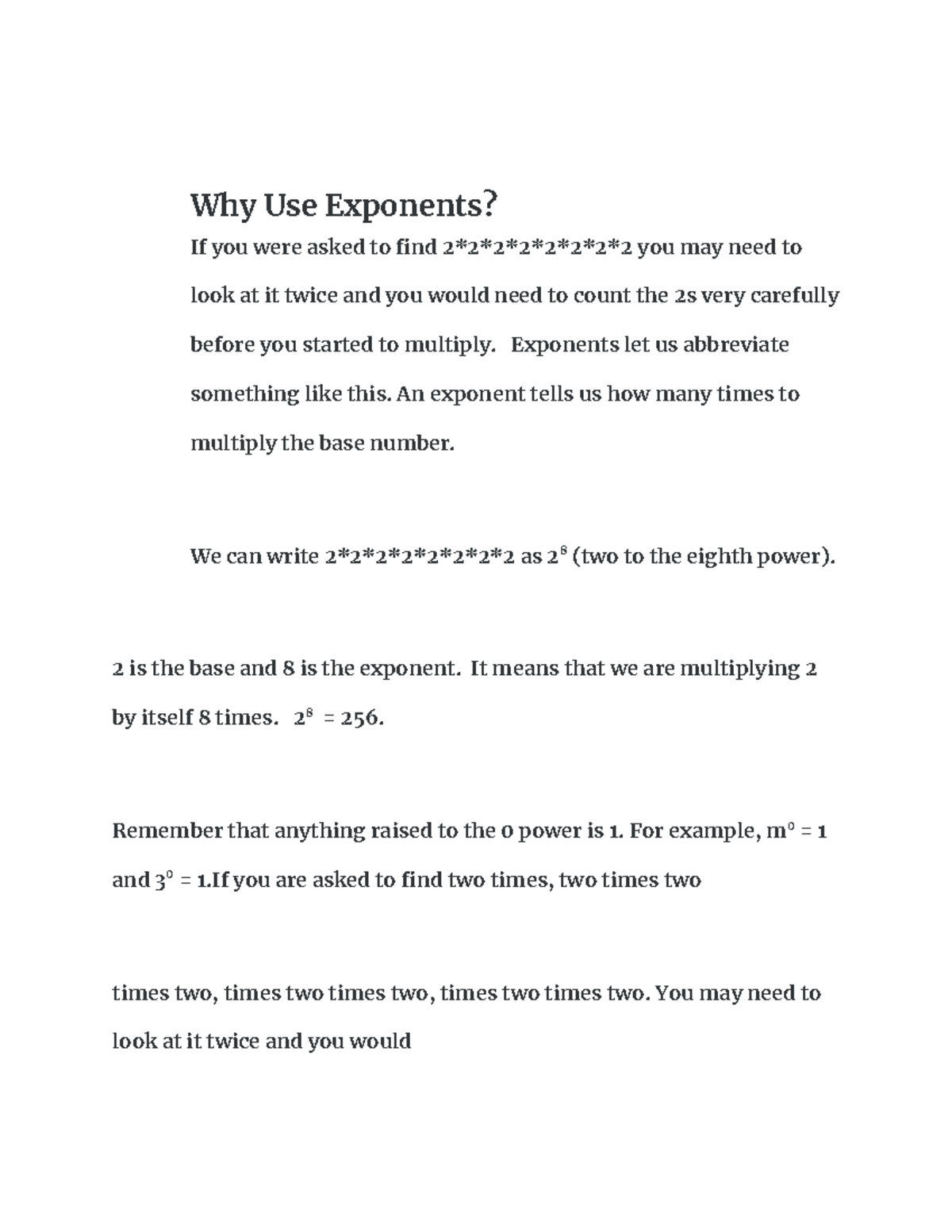 Math fundamentals - College Algebra II - Why Use Exponents? If you were ...