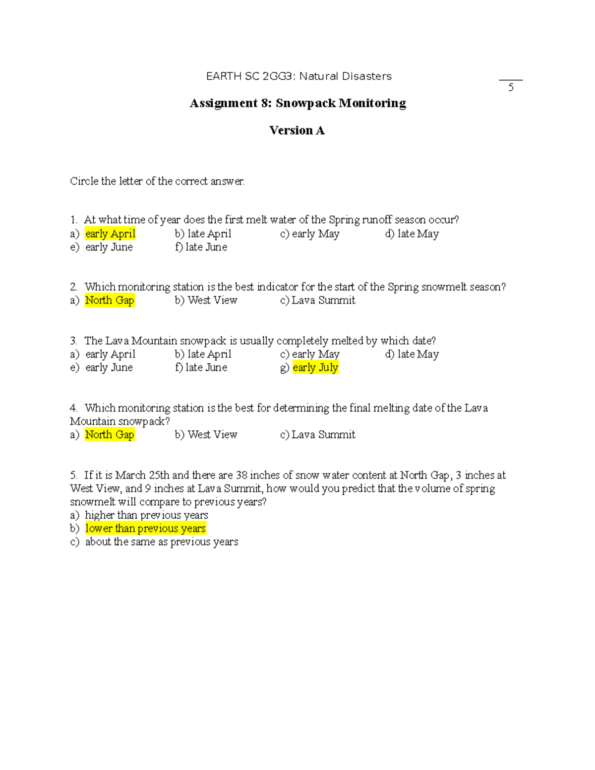 Assignment 8 Worksheet A - EARTH SC 2GG3: Natural Disasters 5 ...