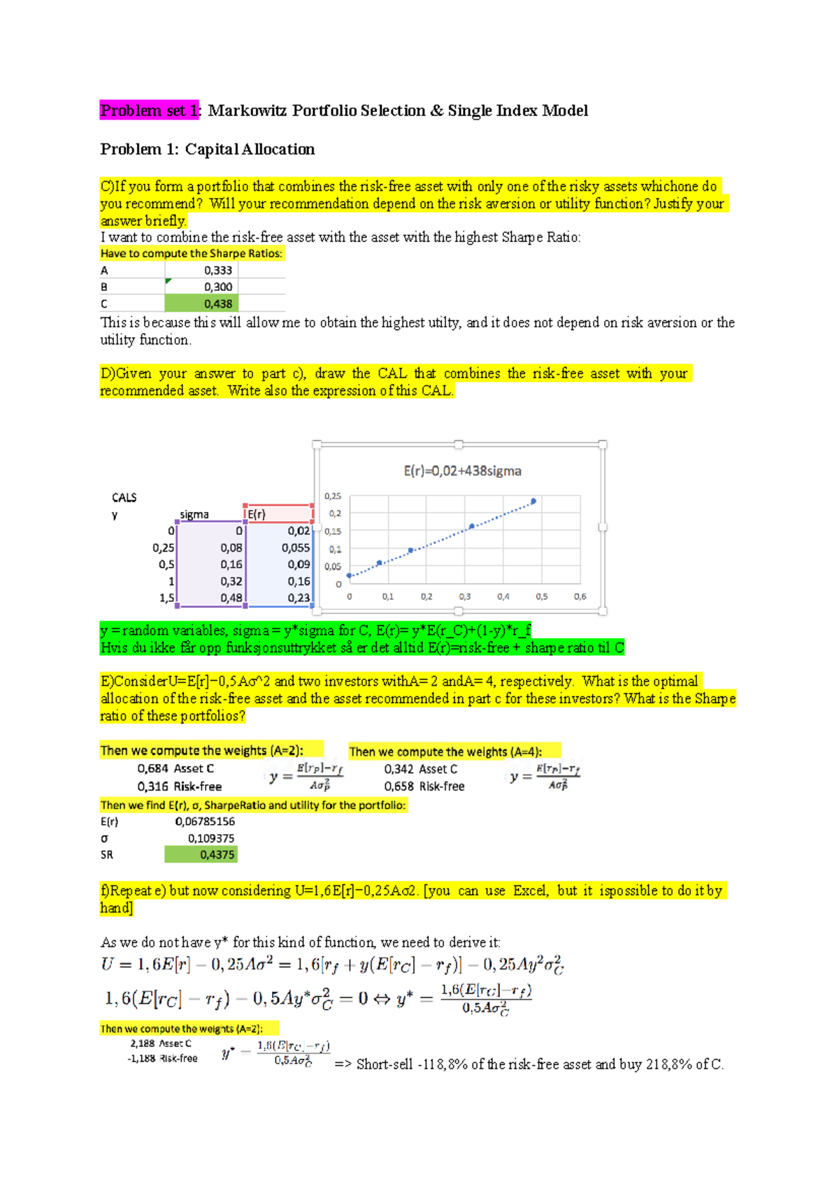 Oppgaver-Investments - Problem set 1: Markowitz Portfolio Selection ...