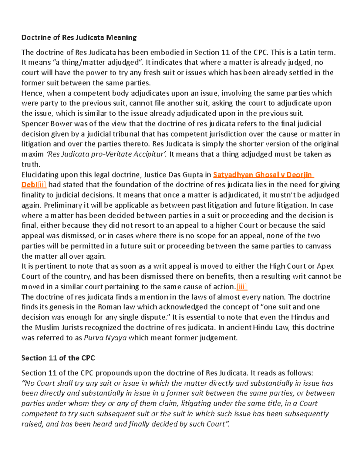 Cpc notes - Doctrine of Res Judicata Meaning The doctrine of Res ...