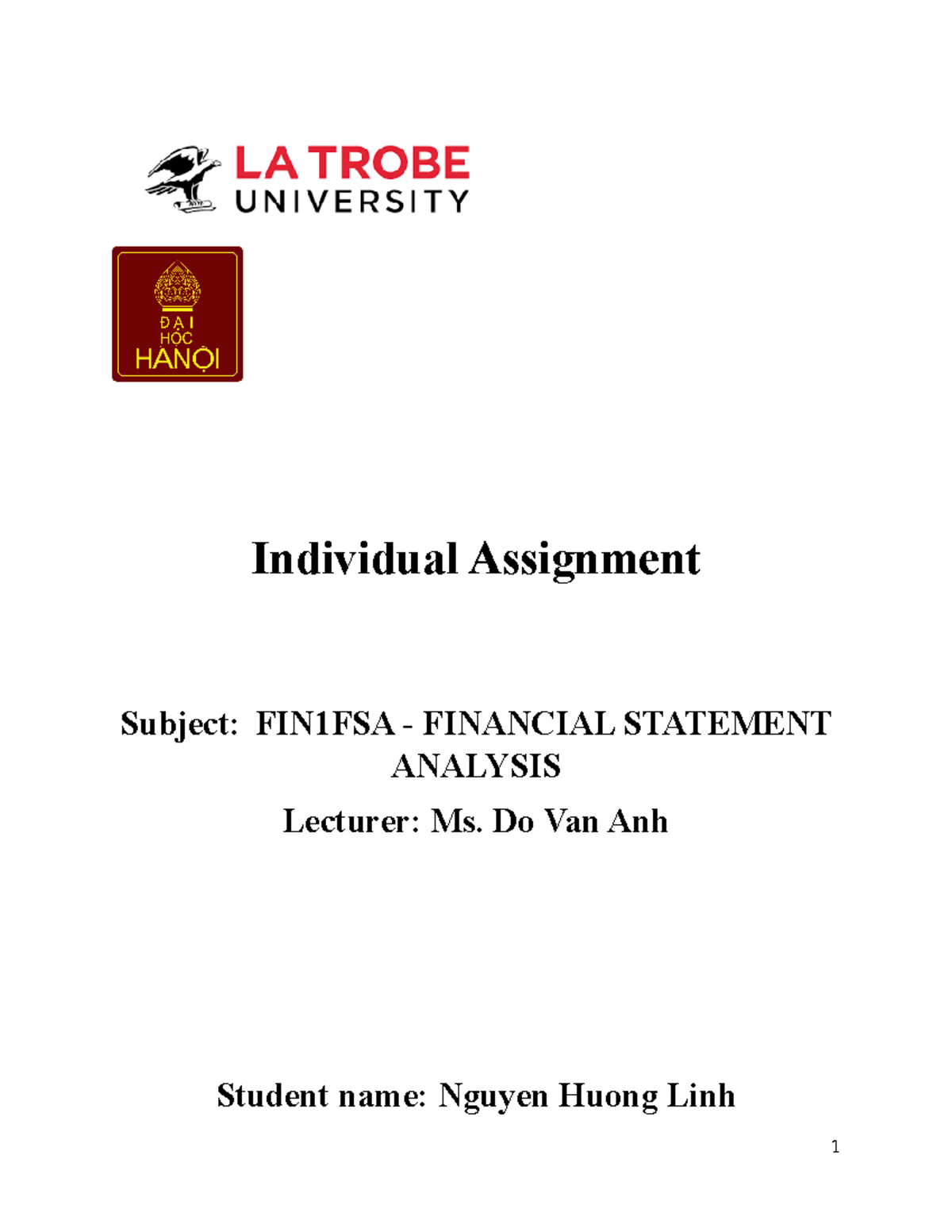 FIN1FSA-Individual-Assignment - Individual Assignment Subject: FIN1FSA ...