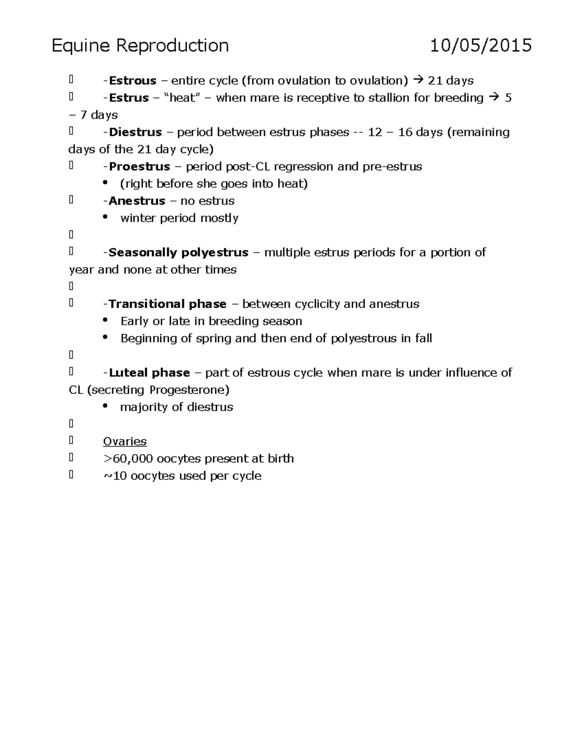 Equine Review Test 2 - exam 2 study guide with book notes and lecture ...