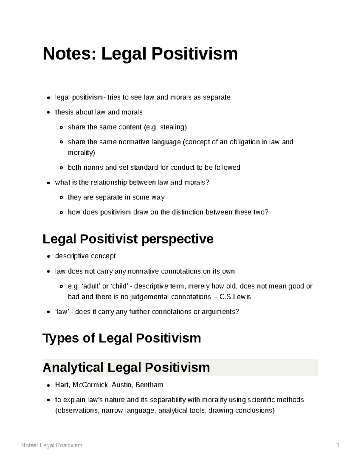Notes - Legal Positivism - Notes: Legal Positivism legal positivism ...