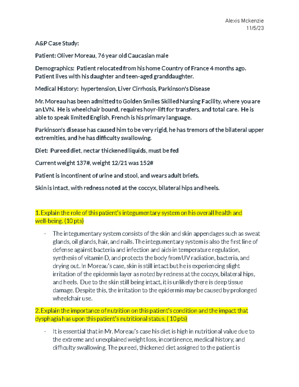 A&P case study - Alexis Mckenzie 11/5/ A&P Case Study: Patient: Oliver ...