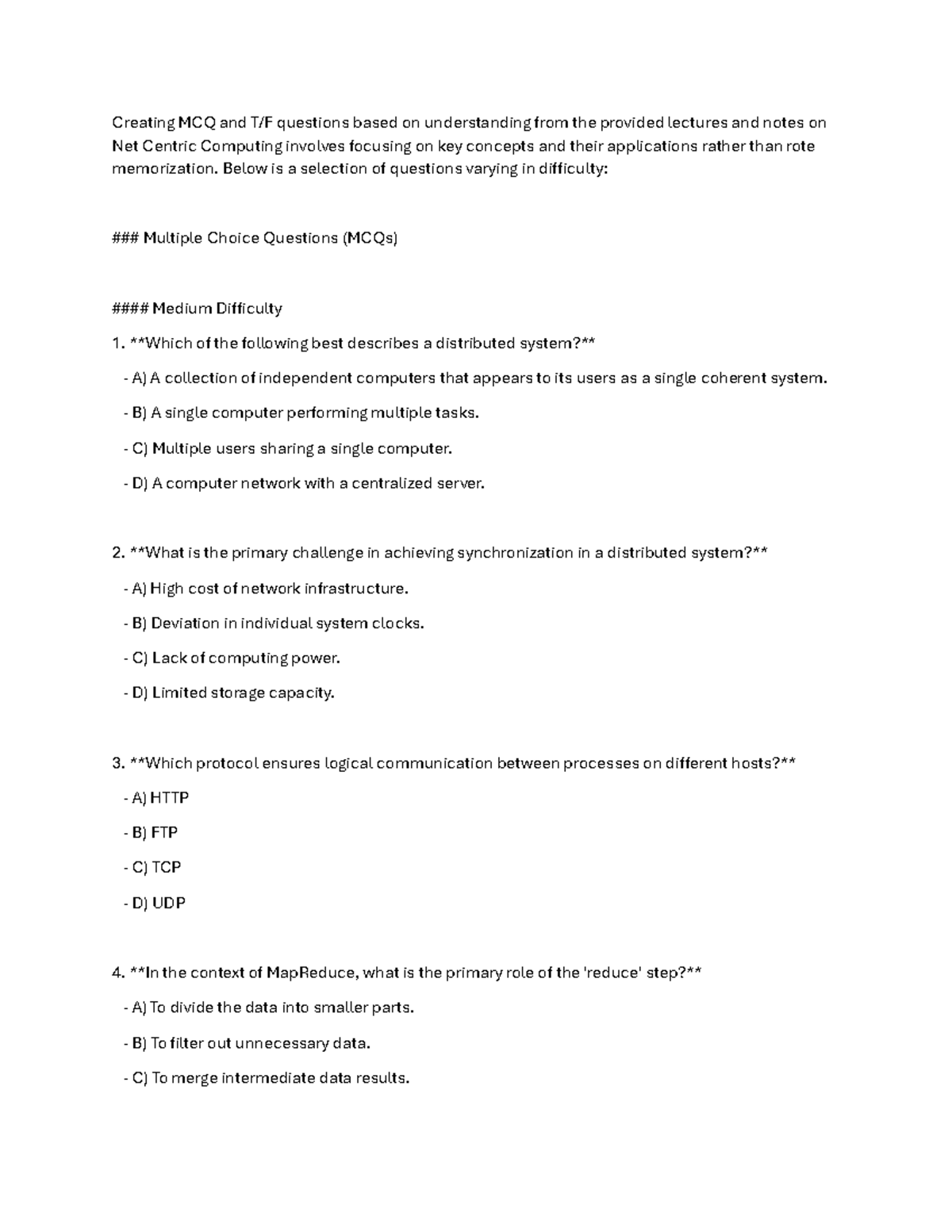 OS MCQs - Summary Operating system - Creating MCQ and T/F questions based on understanding from ...