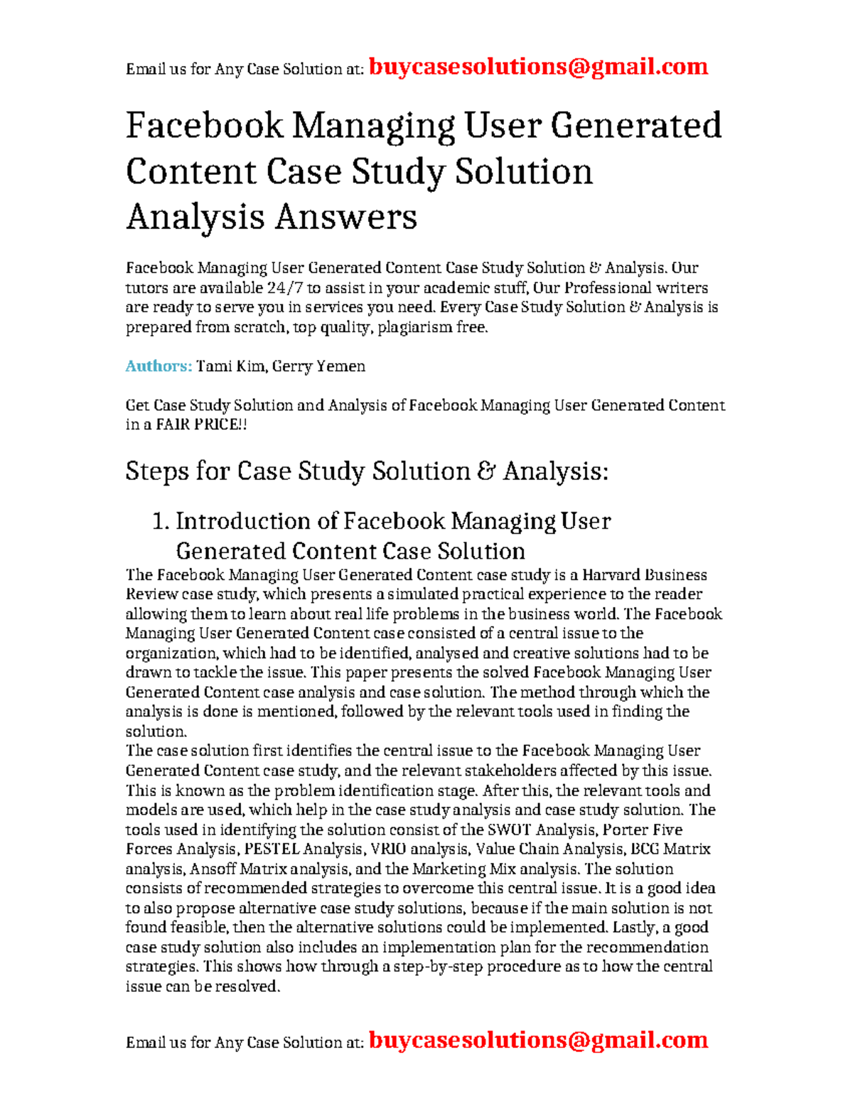 Case Solution Facebook Managing User Generated Content - Facebook ...