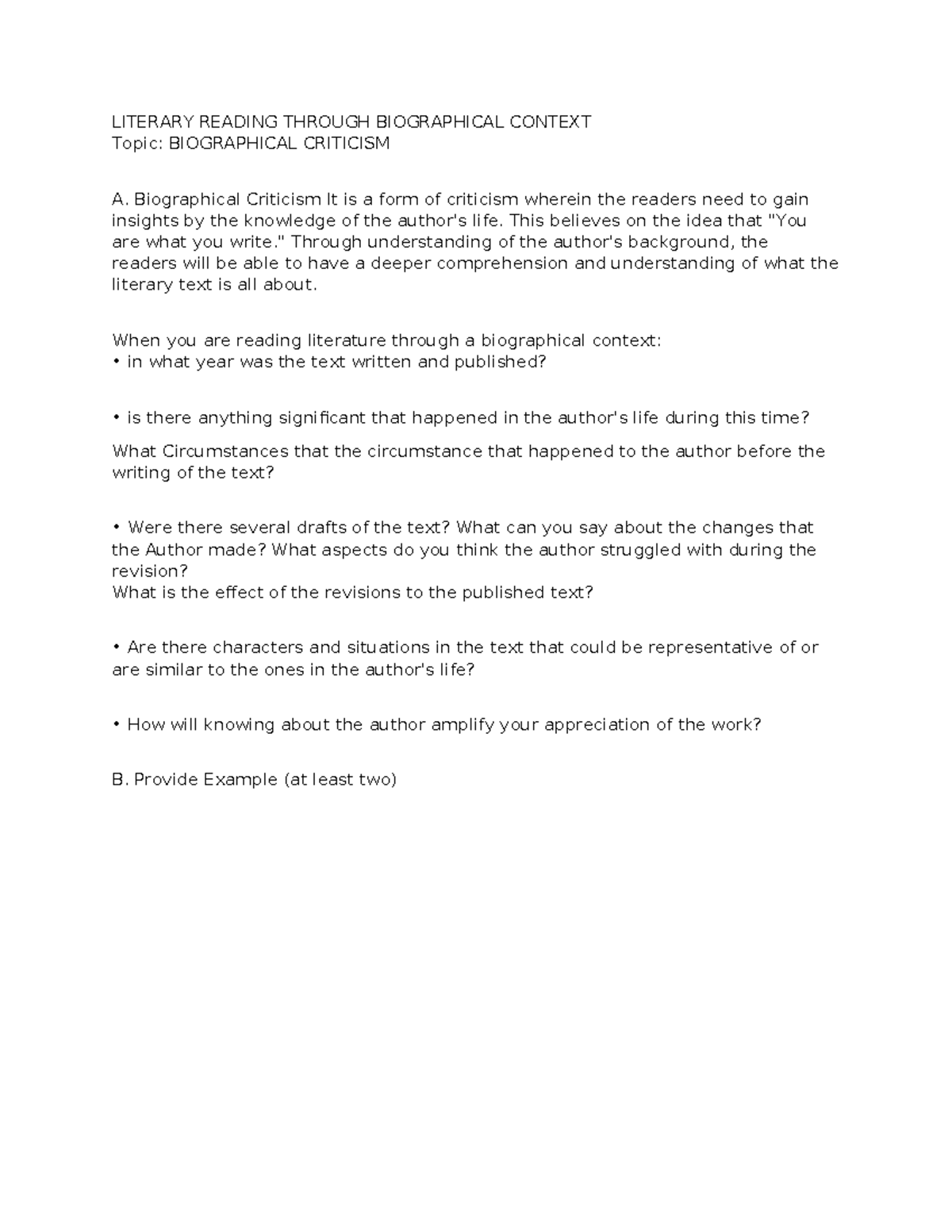 Biographical Notes - Study guide - LITERARY READING THROUGH ...