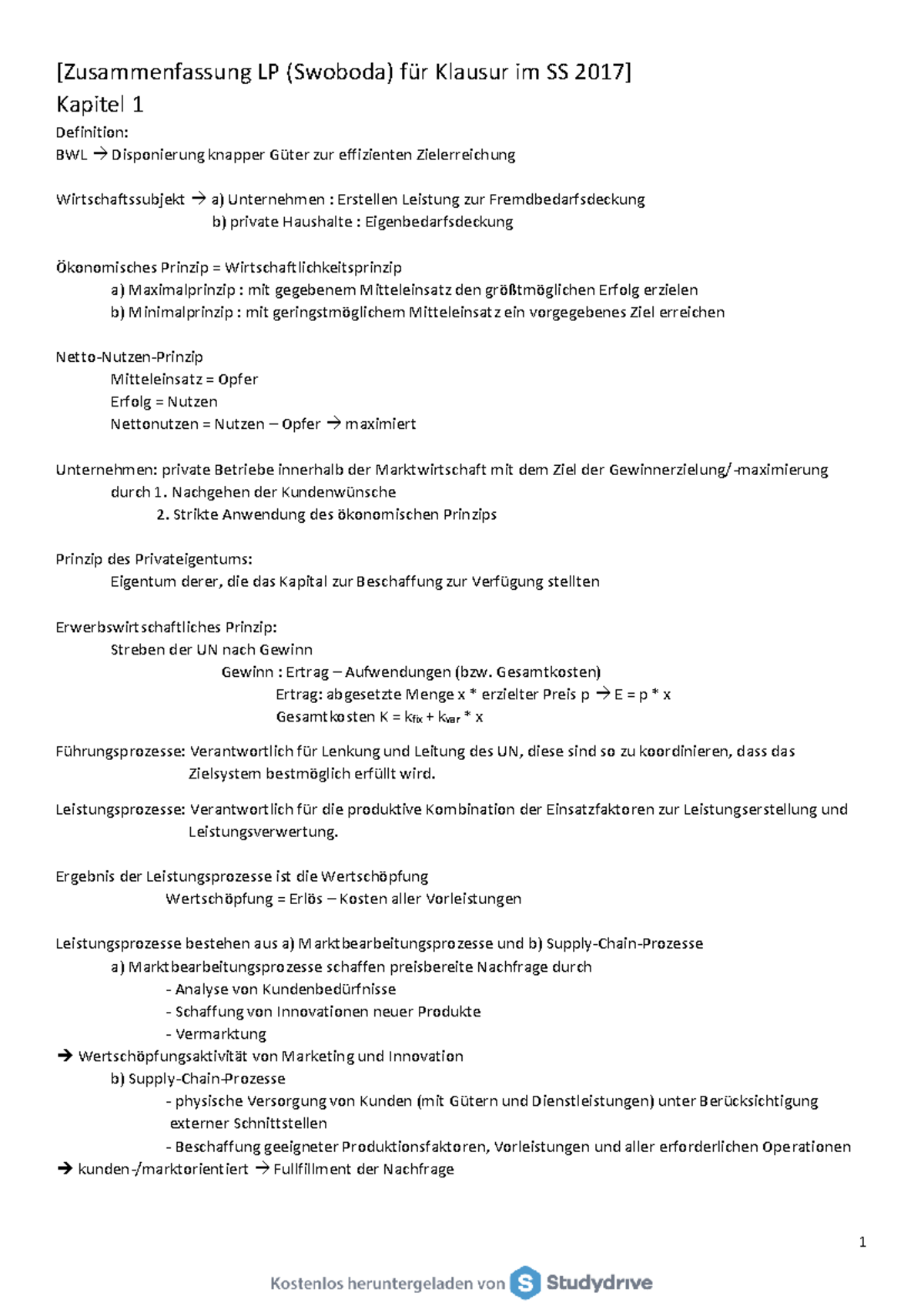 Komplett Zusammenfassung Leistungsprozesse - Warning: TT: undefined function: 32 Warning: TT ...