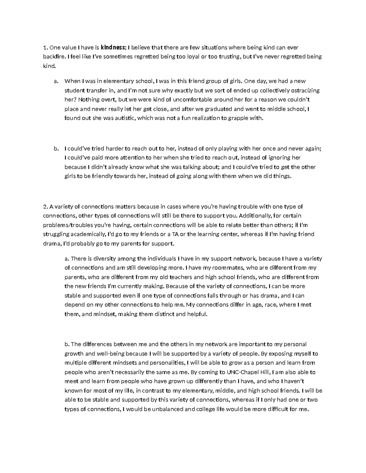 IDST Wk 4 HW - Week 4 Homework - One value I have is kindness; I ...