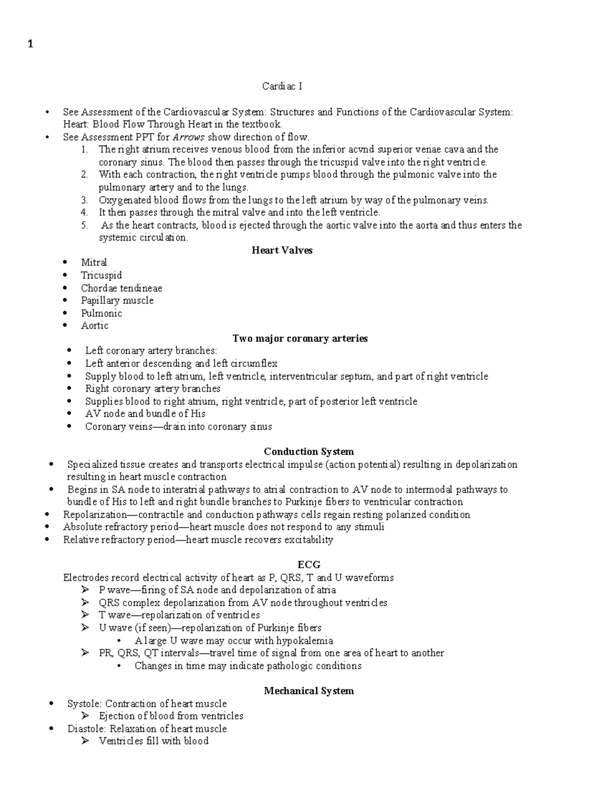 Cardiac Notes Part I - Cardiac I See Assessment of the Cardiovascular ...