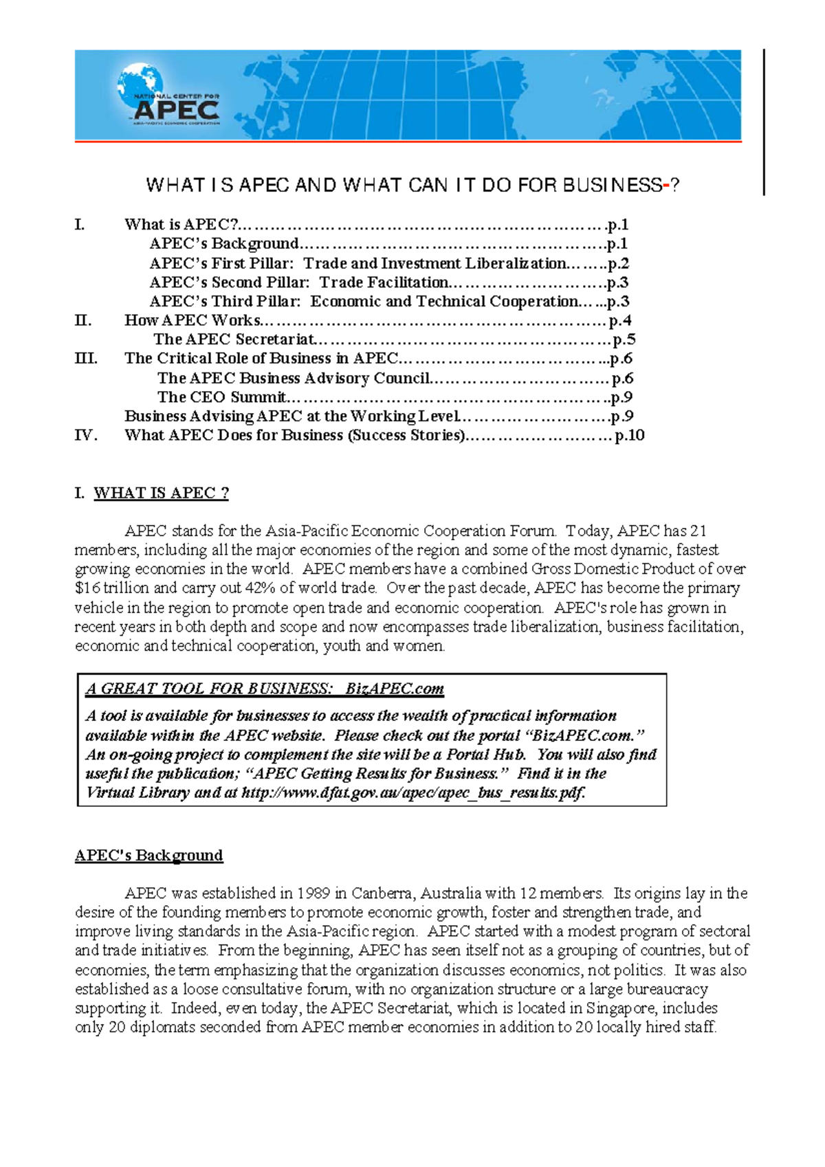 What is APEC - APEC NOTES - W HAT I S APEC AND W HAT CAN I T DO FOR ...