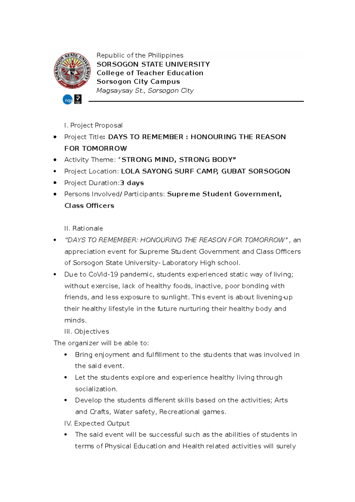 Project-Proposal 110949 - Republic of the Philippines SORSOGON STATE ...