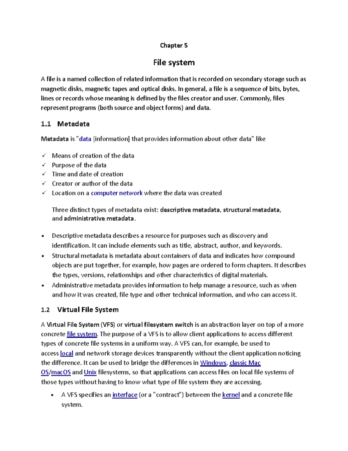 CHP5 - OS lectur note - Chapter 5 File system A file is a named collection of related ...