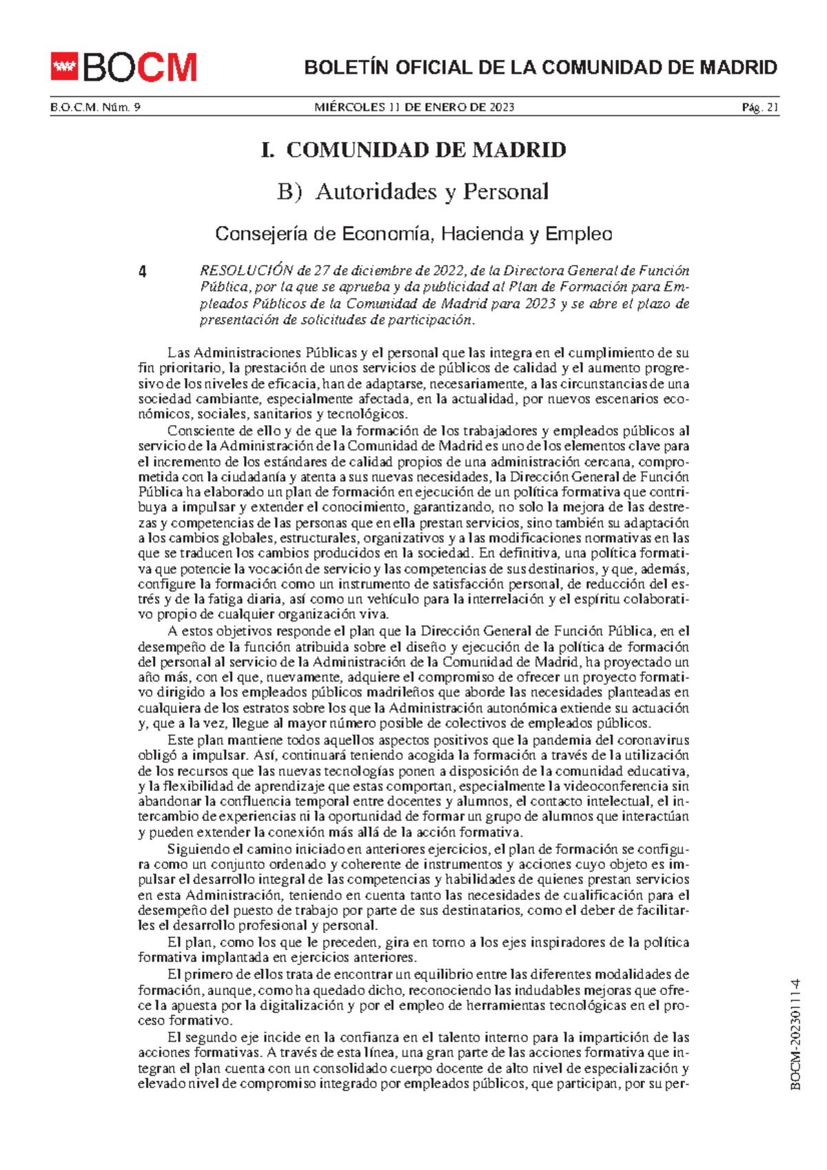 Formación BOCM 20230111 4 - B.O.C. Núm. 9 MIÉRCOLES 11 DE ENERO DE 2023 ...