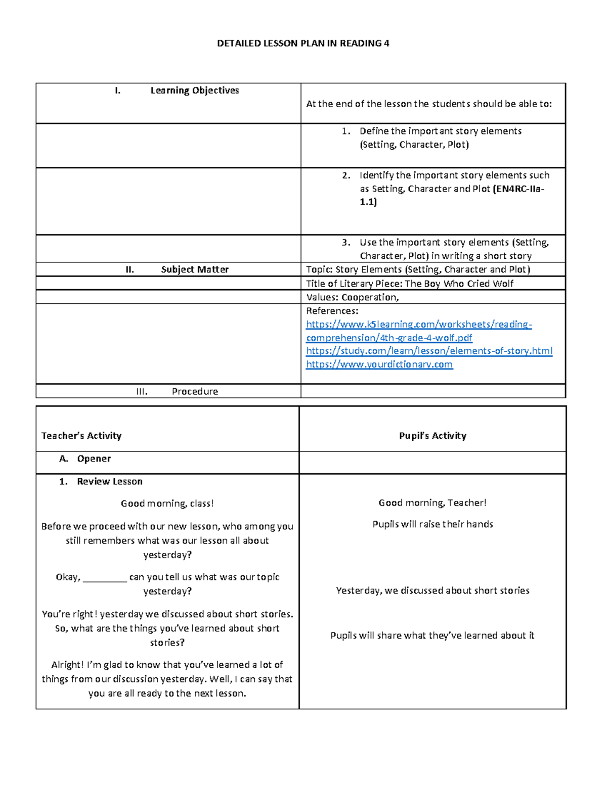 Lesson PLAN IN Reading 4. final - DETAILED LESSON PLAN IN READING 4 I ...