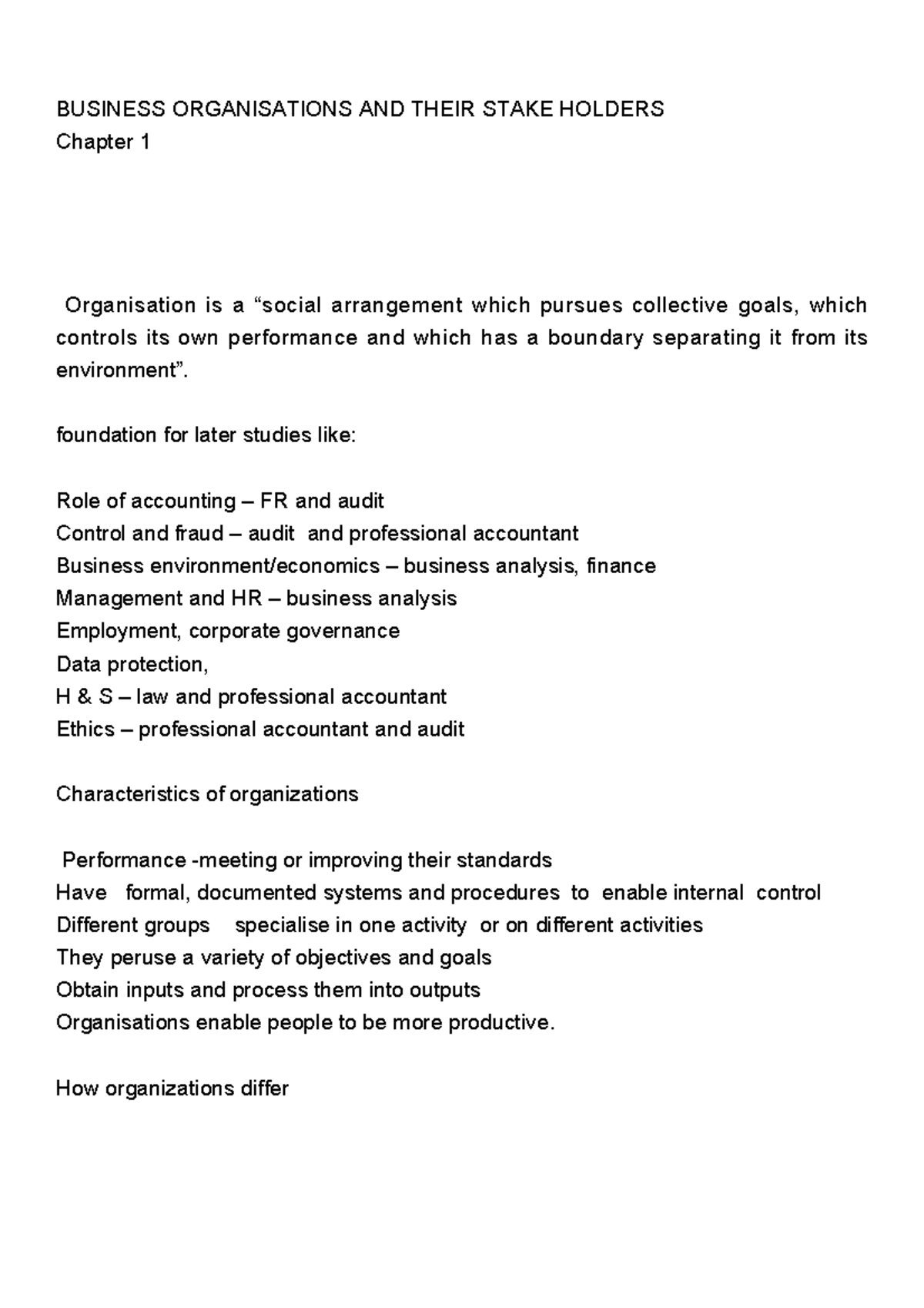 Business organizations and their stakeholders - BUSINESS ORGANISATIONS ...