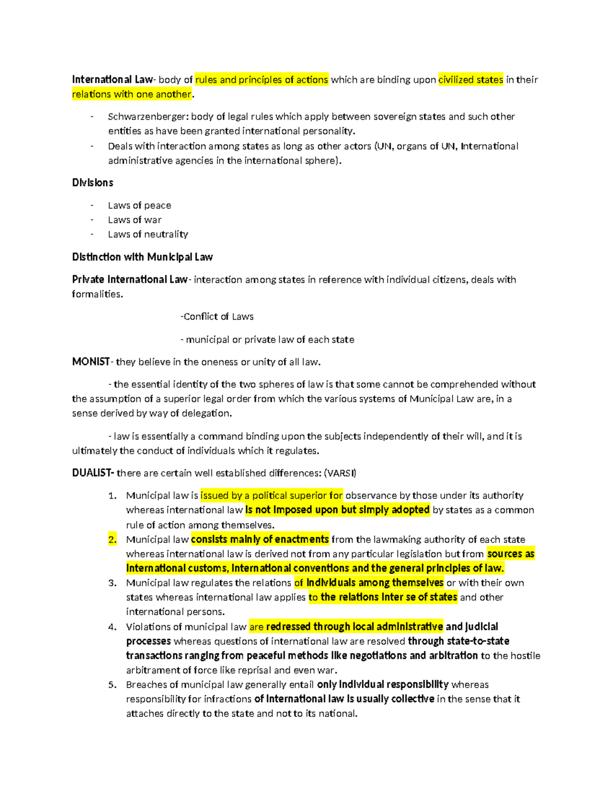 Day 2 Notes- 21 - International Law- body of rules and principles of ...