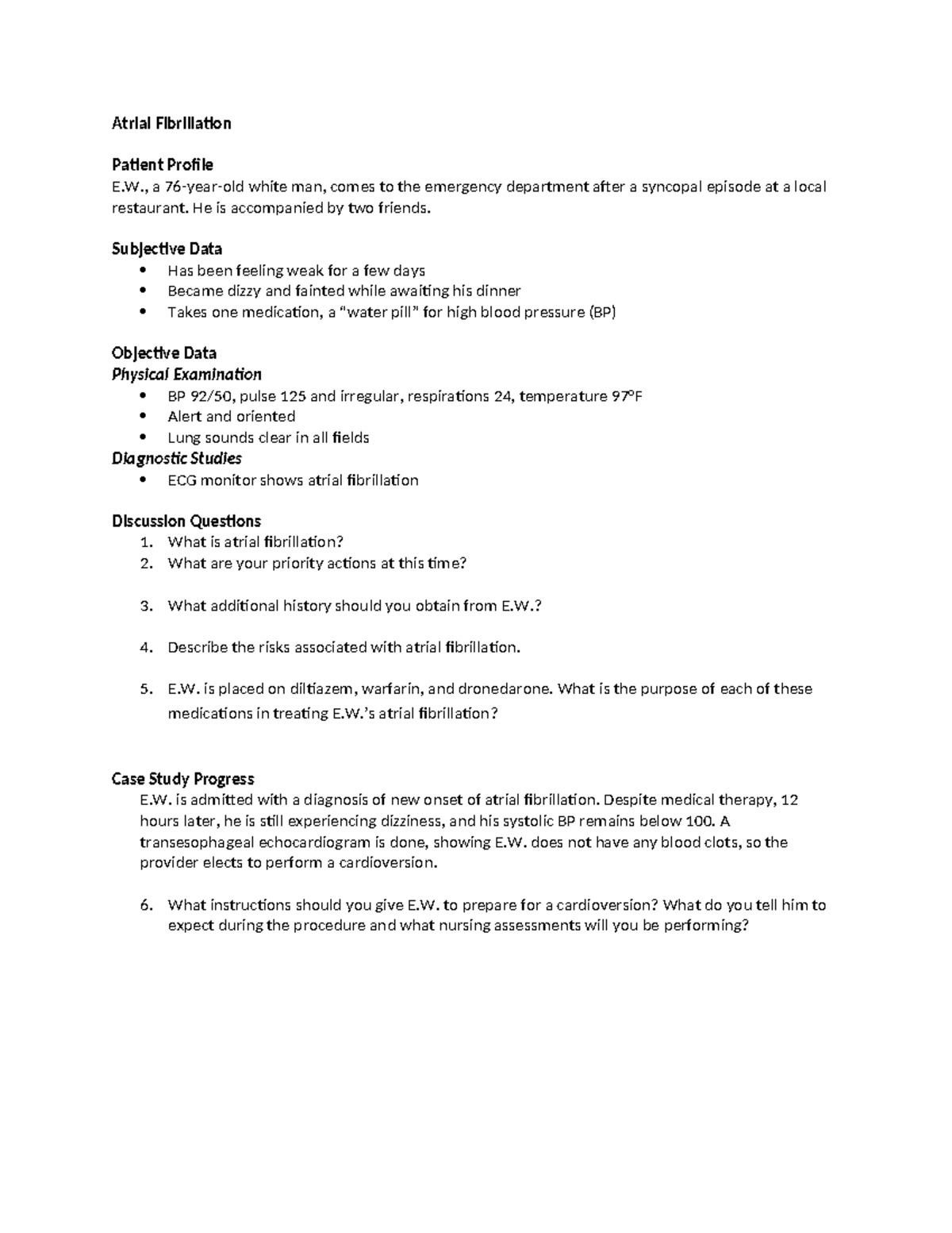 Atrial Fibrillation case study - Atrial Fibrillation Patient Profile E ...