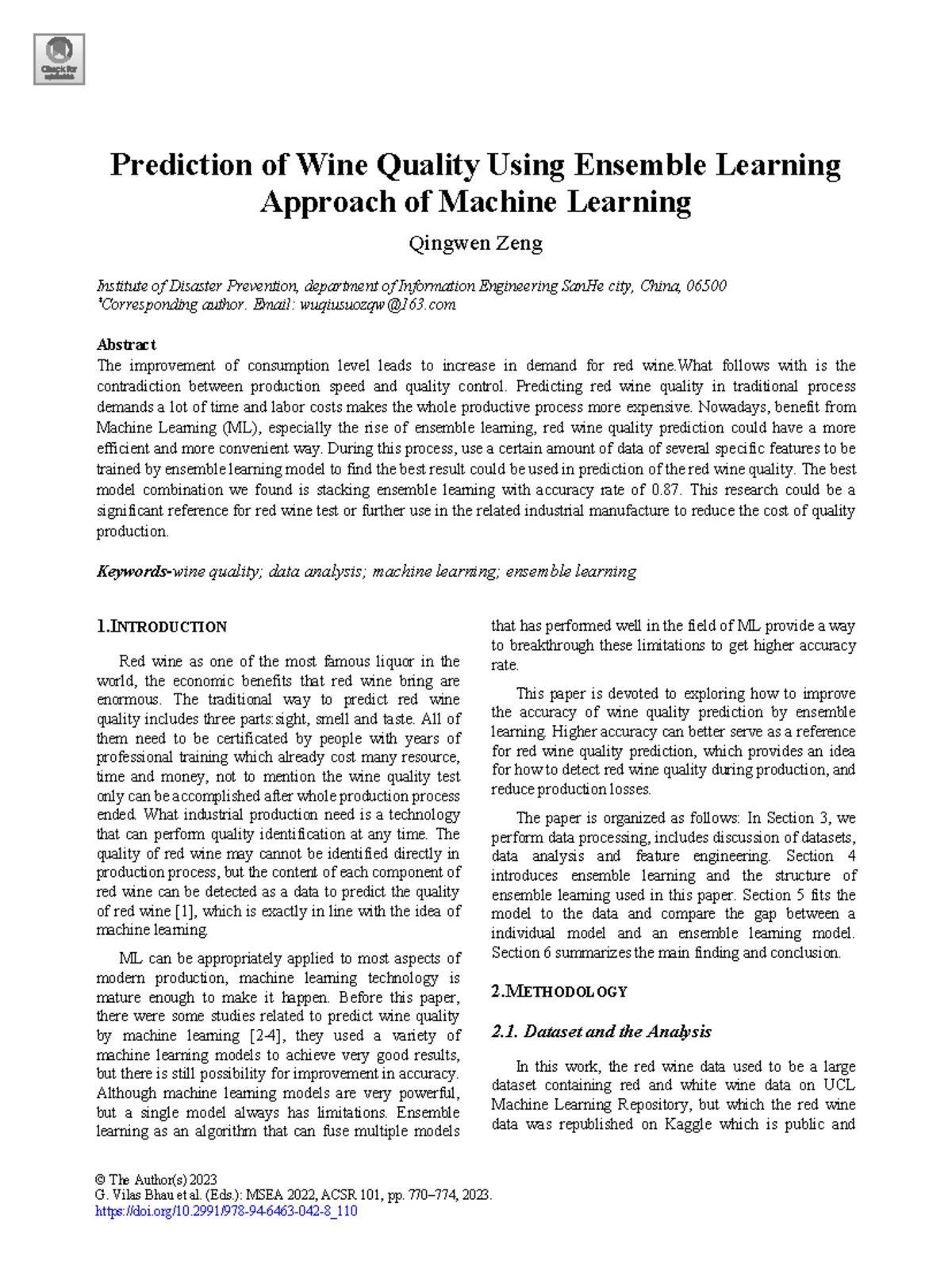 125982721 - References for Machine Learning - Prediction of Wine Quality Using Ensemble Learning ...