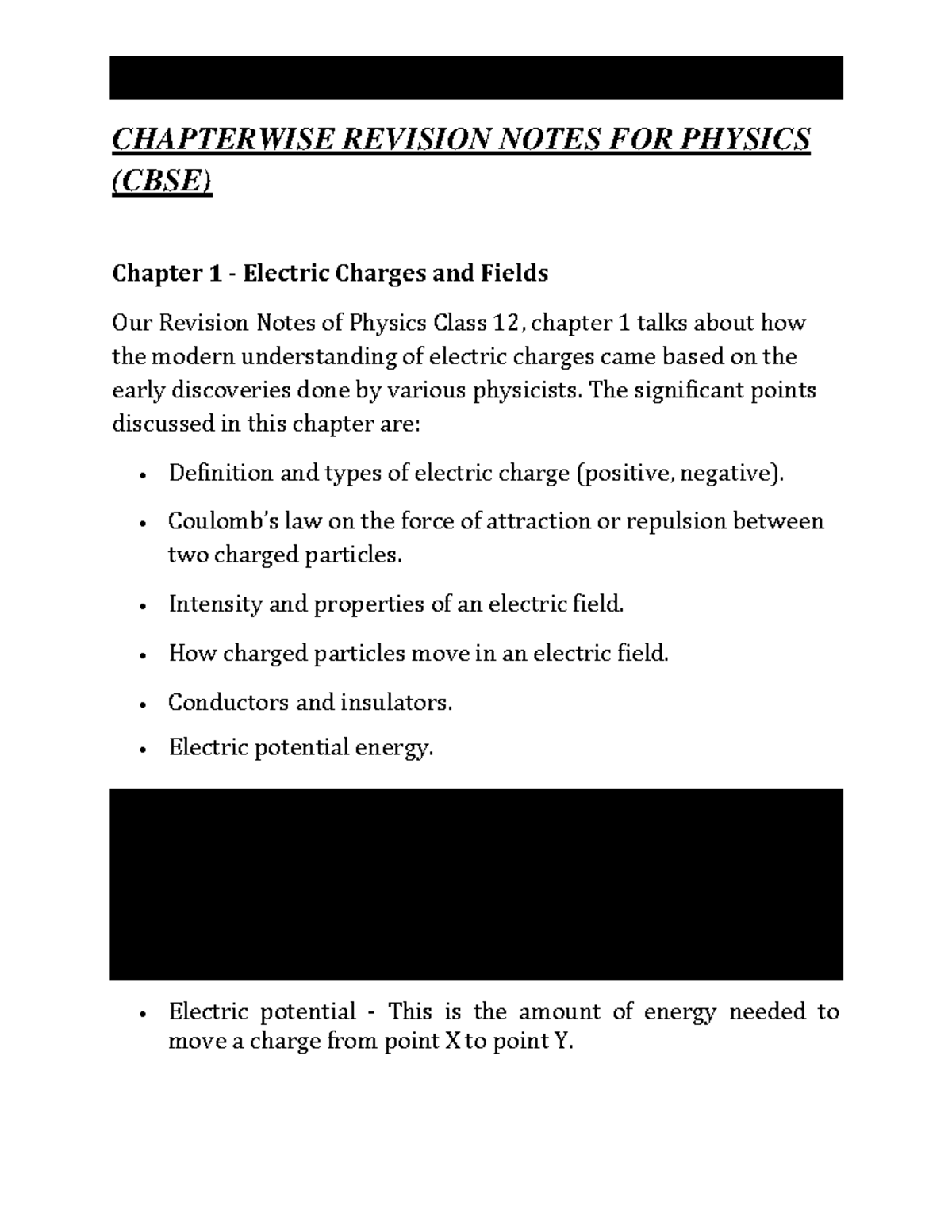 Chapterwise Revision Notes FOR Physics CBSE - CHAPTERWISE REVISION ...