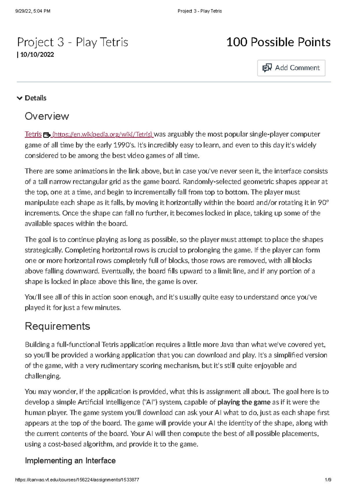 Project 3 - Play Tetris - Project 3 - Play Tetris | 10/10/ 100 Possible ...