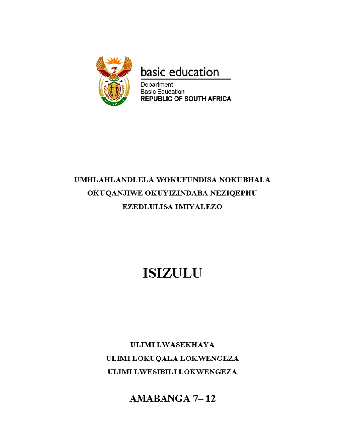 SELF Study Guidelines Isizulu SELF Study Guide FOR Creative AND ...
