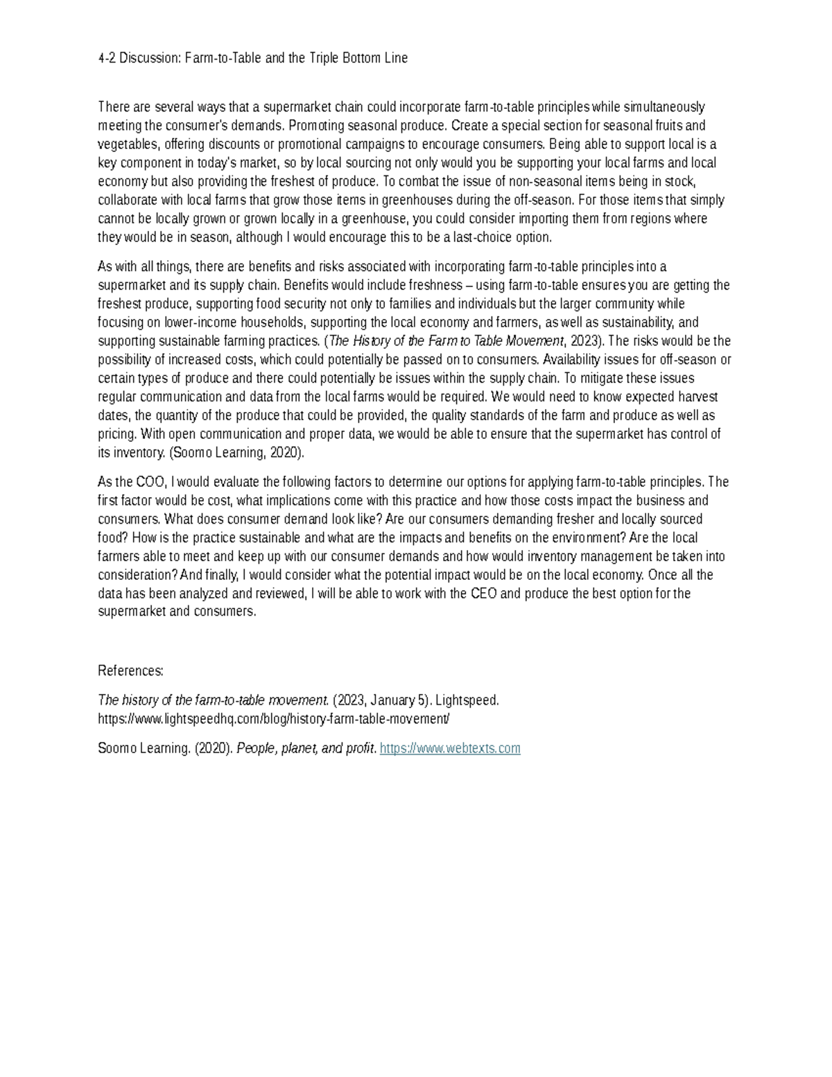 4-2 Discussion Farm-to-Table and the Triple Bottom Line - Promoting ...