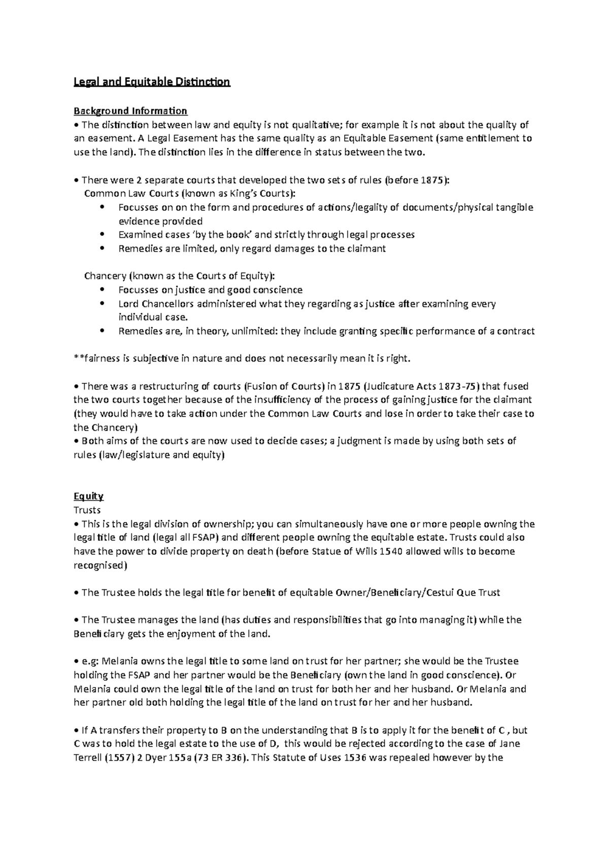 Land Law - Legal and Equitable Distinction - Legal and Equitable ...