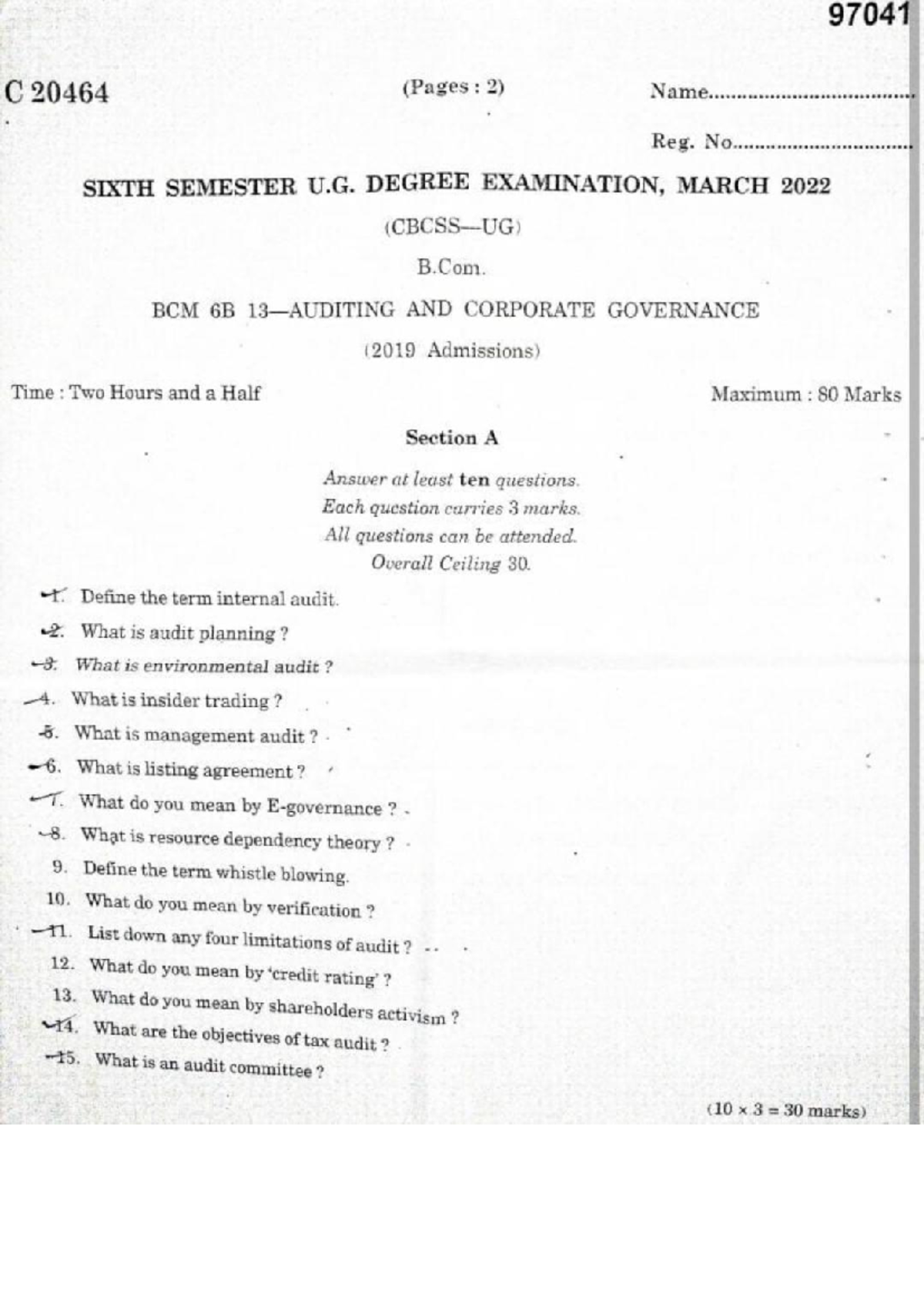 Auditing Previous YEAR Question Paper - Studocu