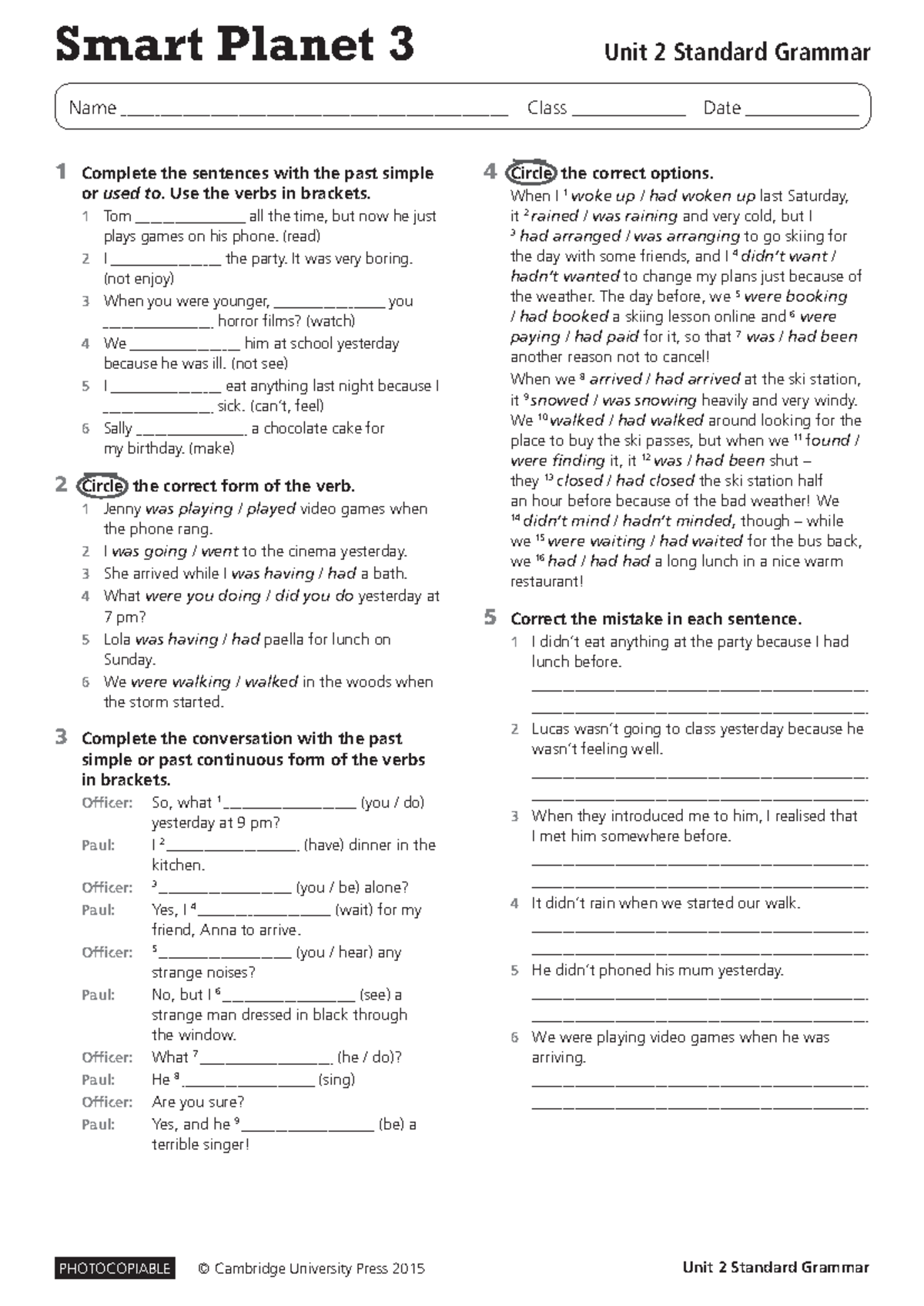 Unit 2 Standard Grammar without answers - Name Class Date PHOTOCOPIABLE ...