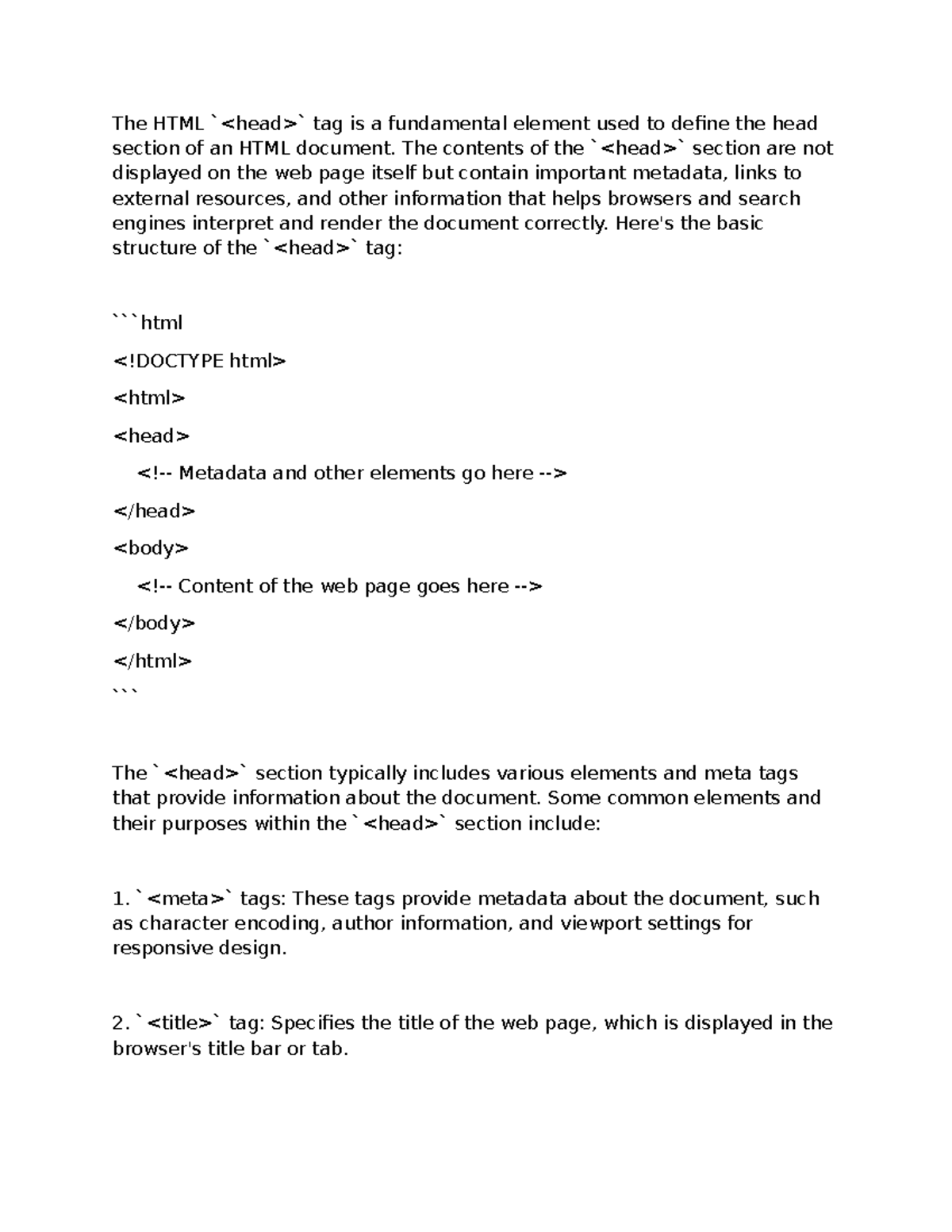 Head tag - Detailed explanations about this topic. - The HTML tag is a ...