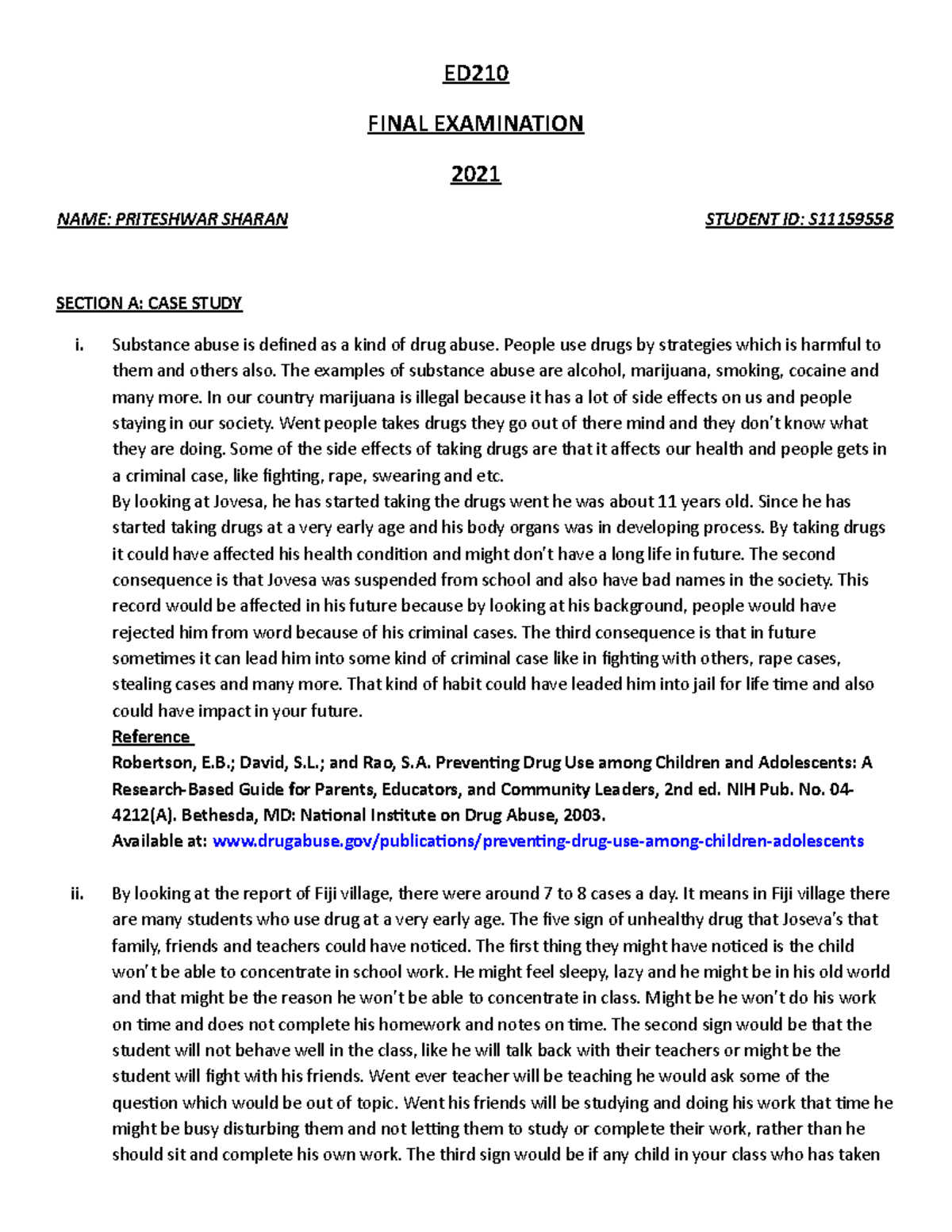 ED210 Final Examination 2021 - ED FINAL EXAMINATION 2021 NAME ...